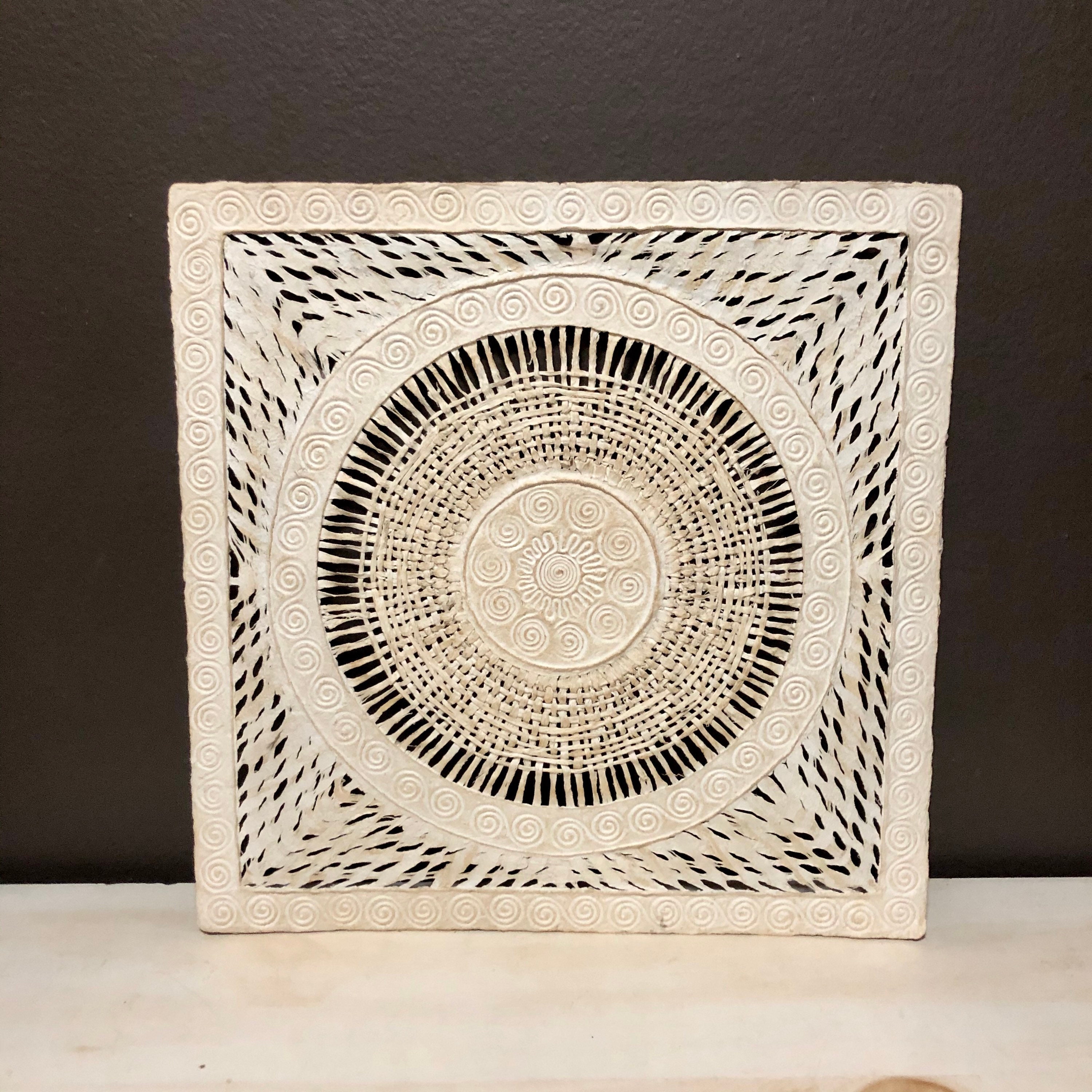 Amate Bark Paper Wall Art with woven design (16” x 16”)