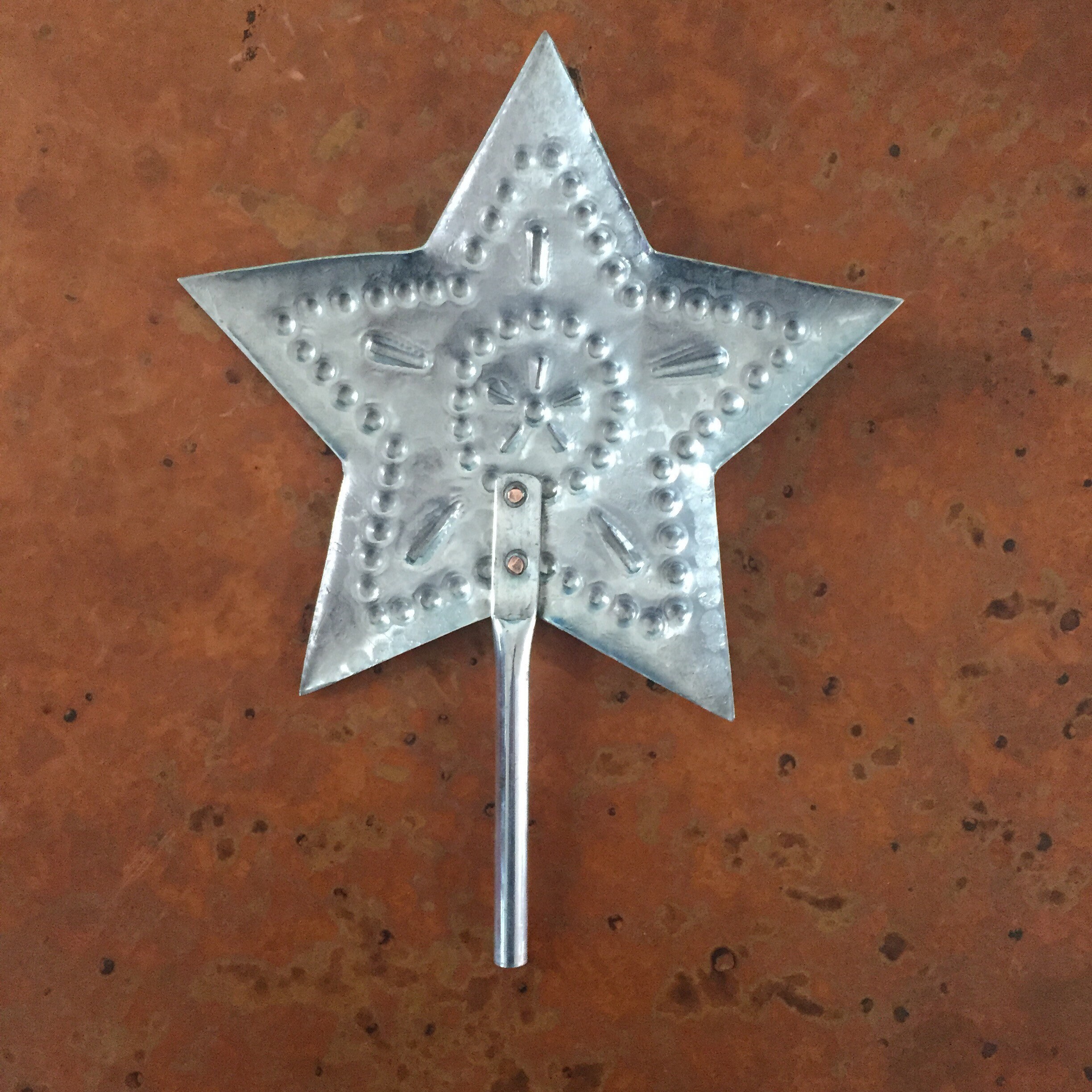 Handcrafted hammered aluminum star Christmas tree topper decoration