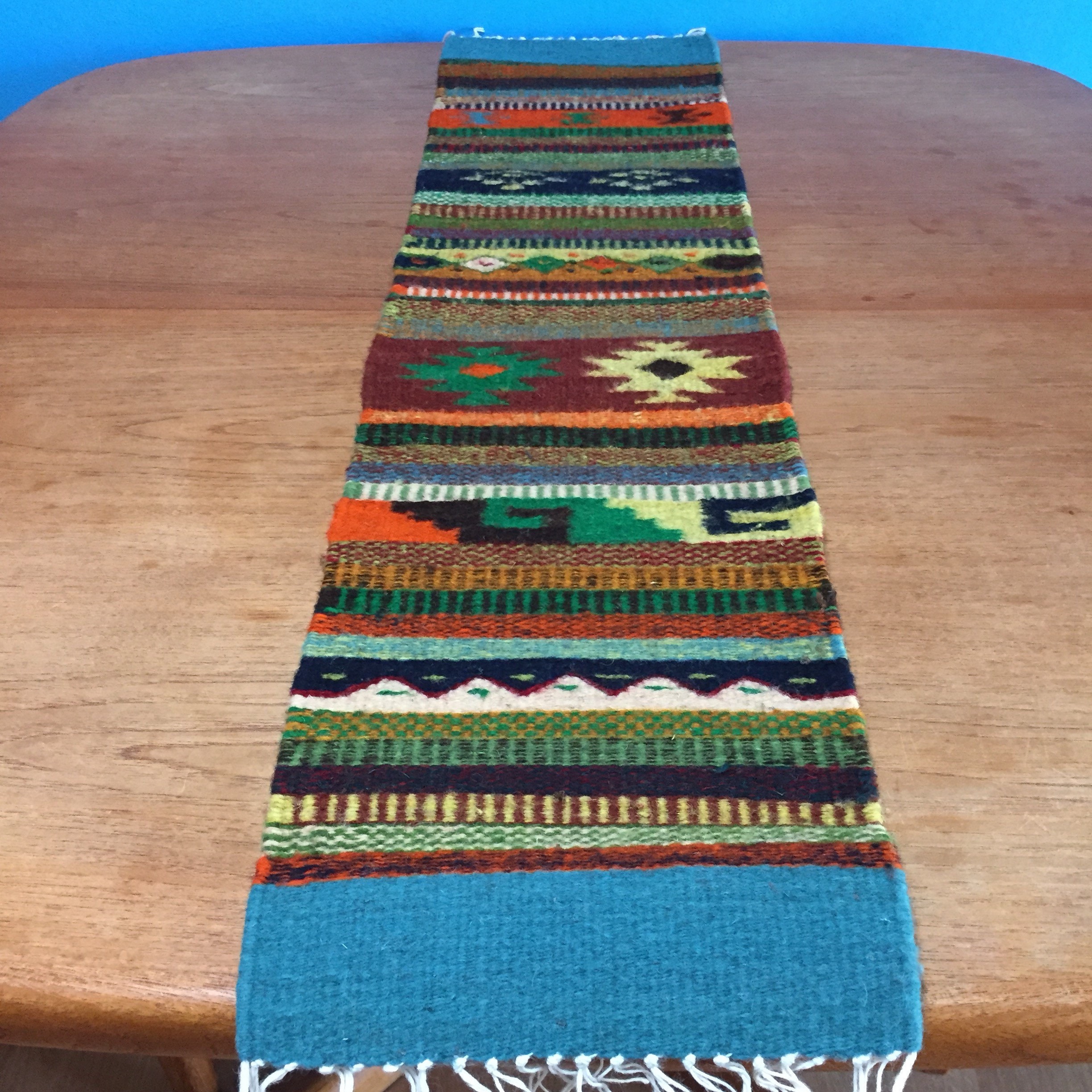 Zapotec hand woven merino wool table runner 39 x 10