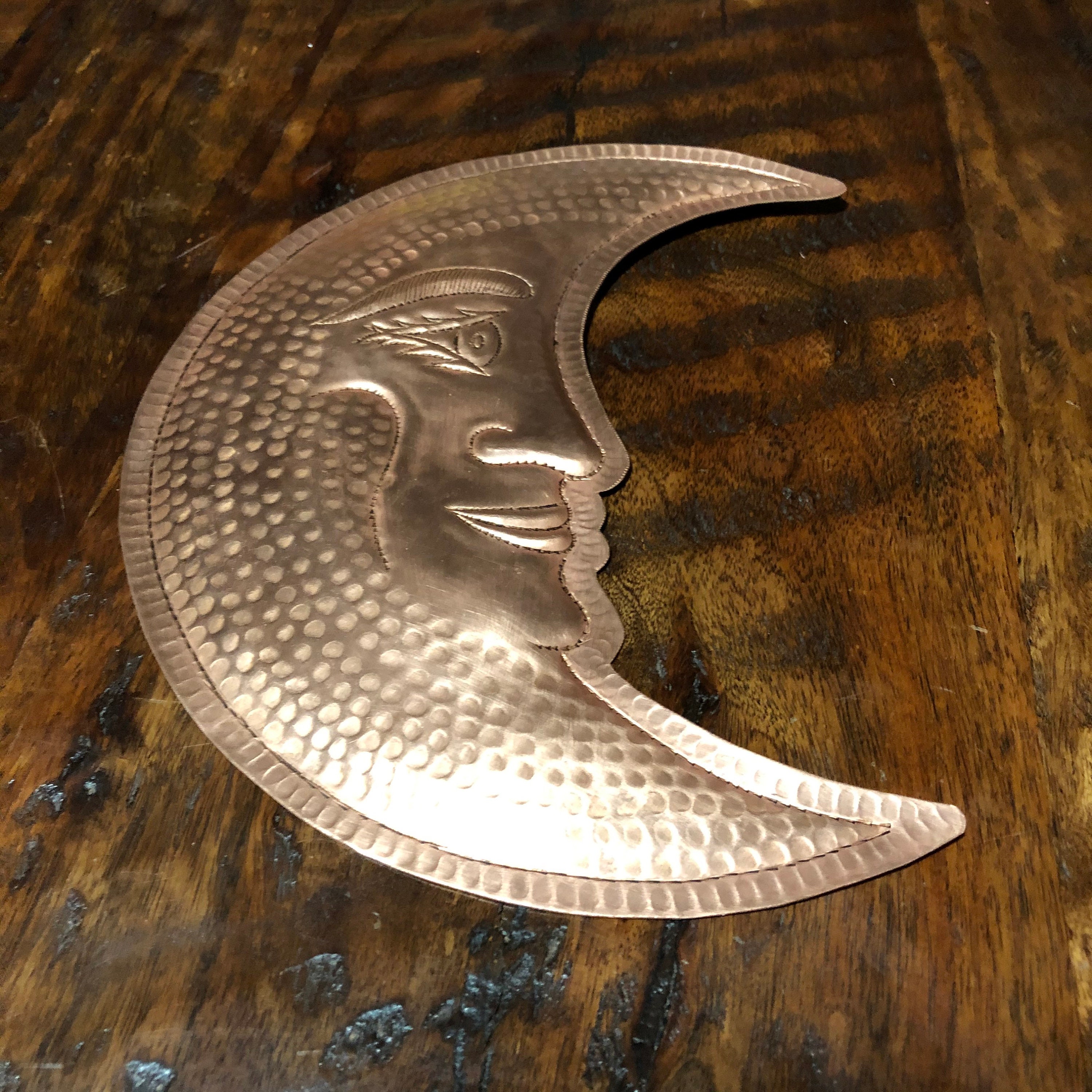 Handcrafted Pure Hammered Copper Hanging Crescent Moon
