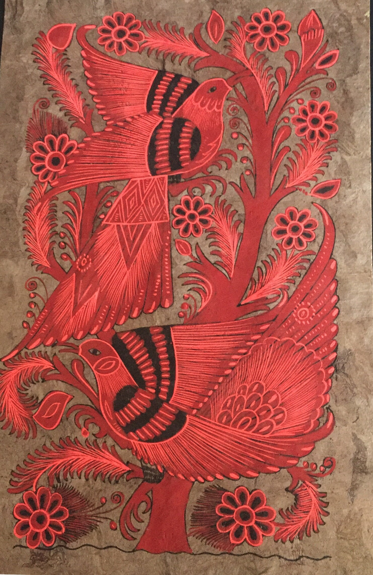 Red Birds Painting on Amate Paper