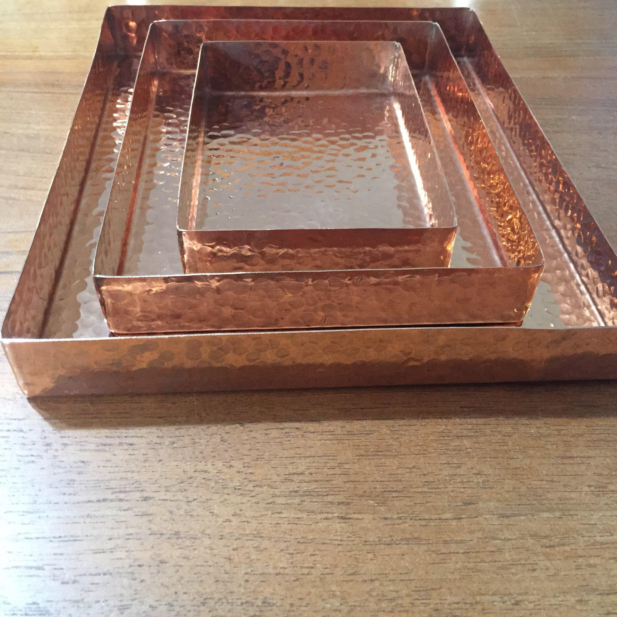 Pure Hammered Copper 3-Piece Valet Tray Set