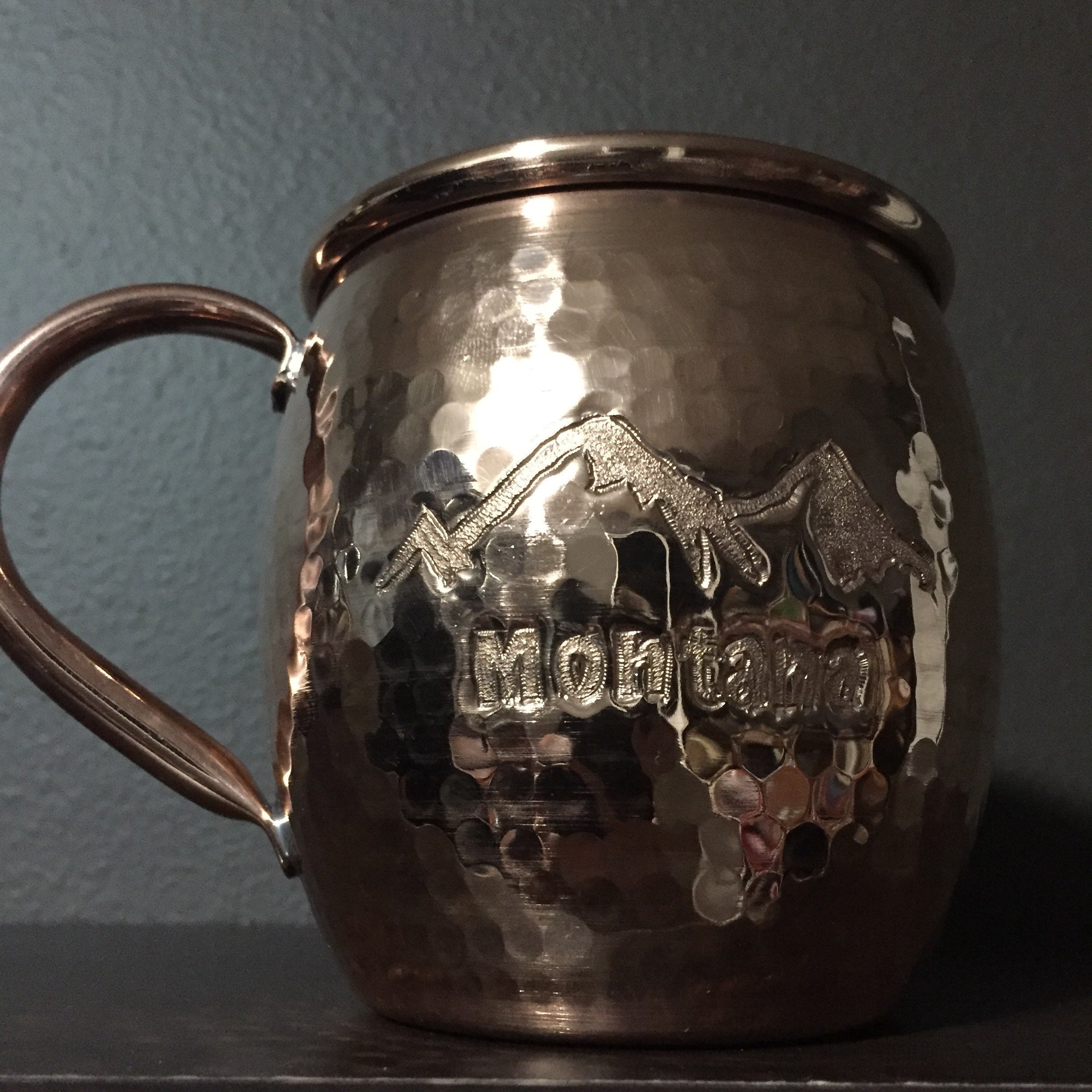 16oz Moscow Mule Hammered Copper Barrel Mug with Montana and mountains ...