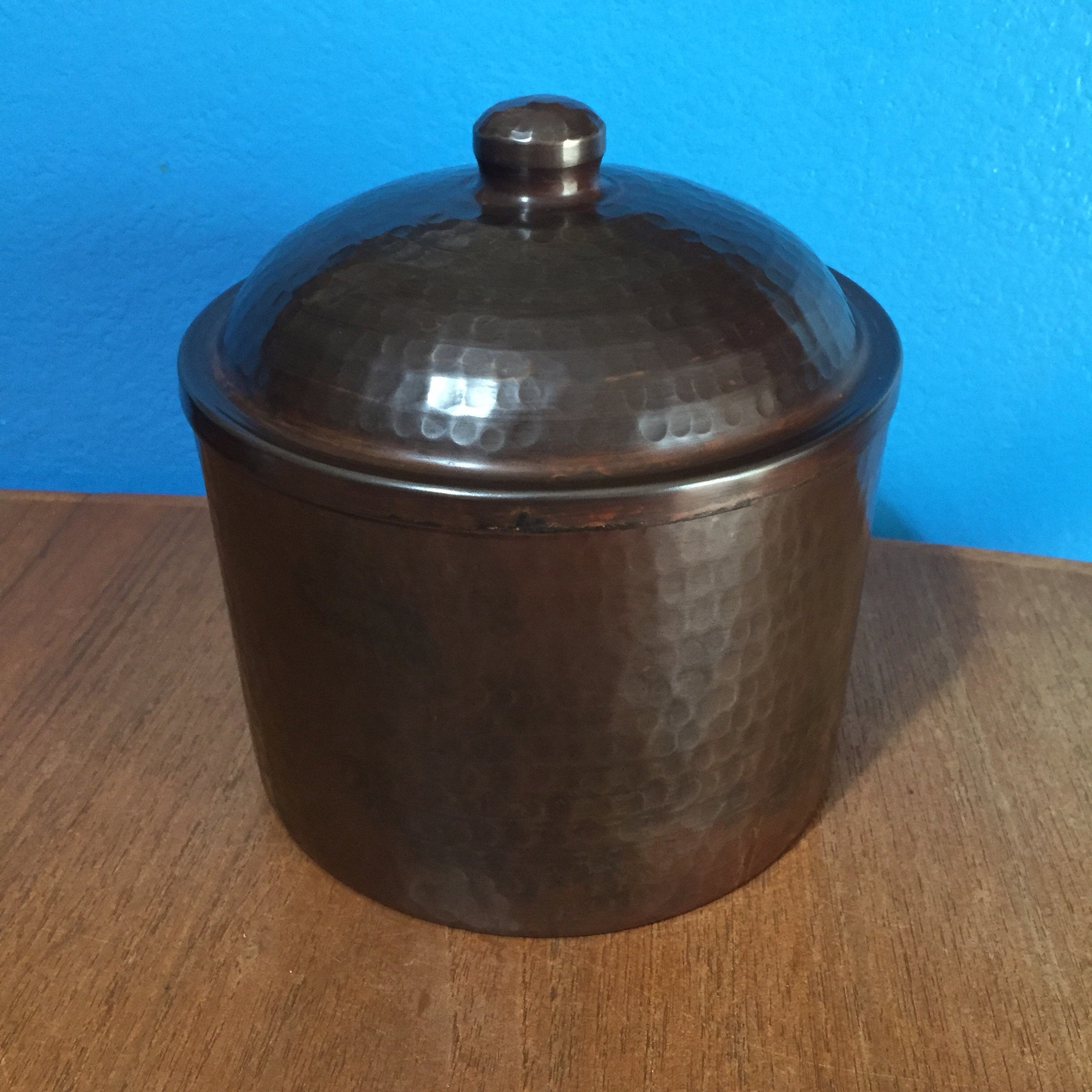 Hammered Copper Canister Set of 3 with lid (6x6) with brown patina