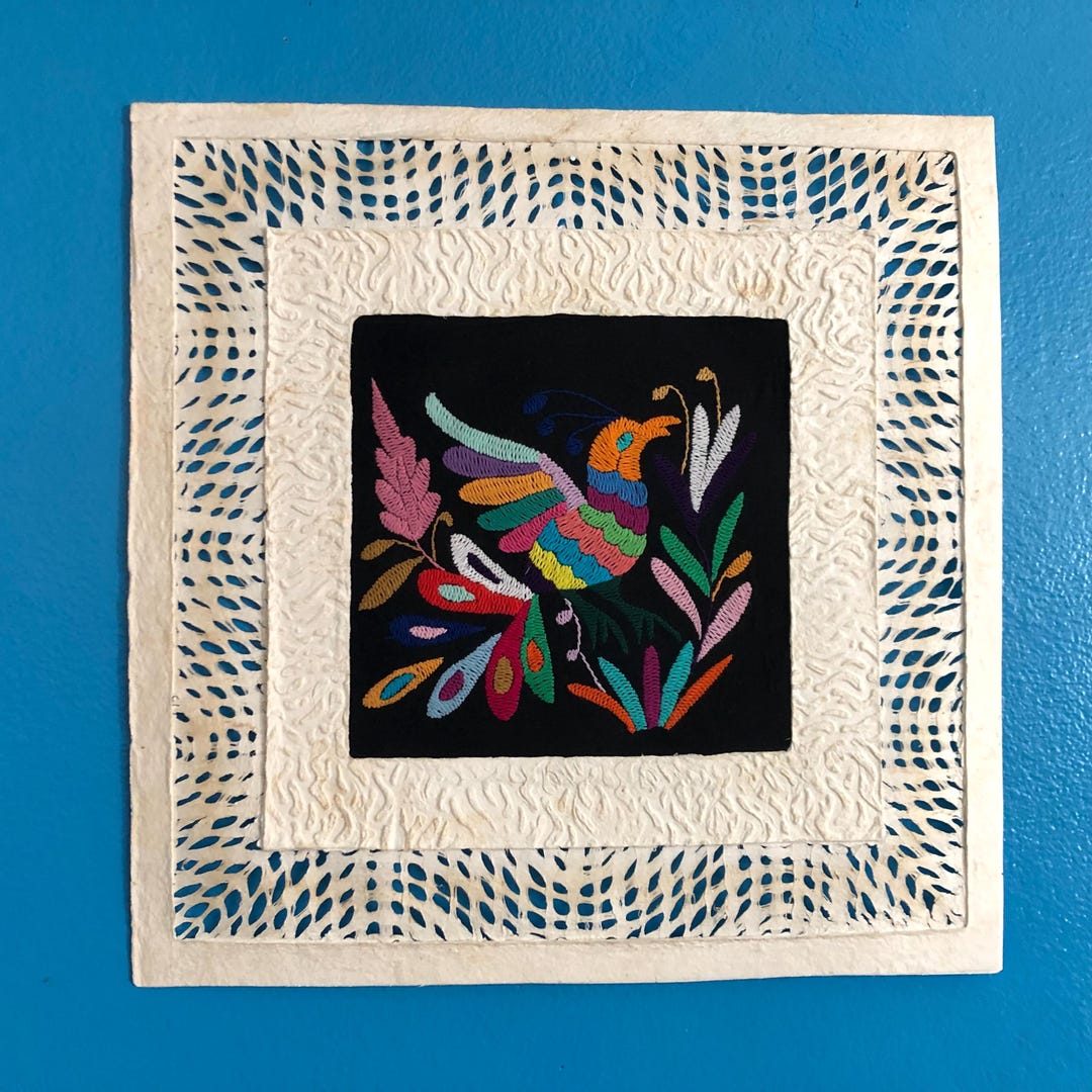 Hand Embroidered Otomi Bird Art: Amate Bark Paper Wall Decor - Etsy