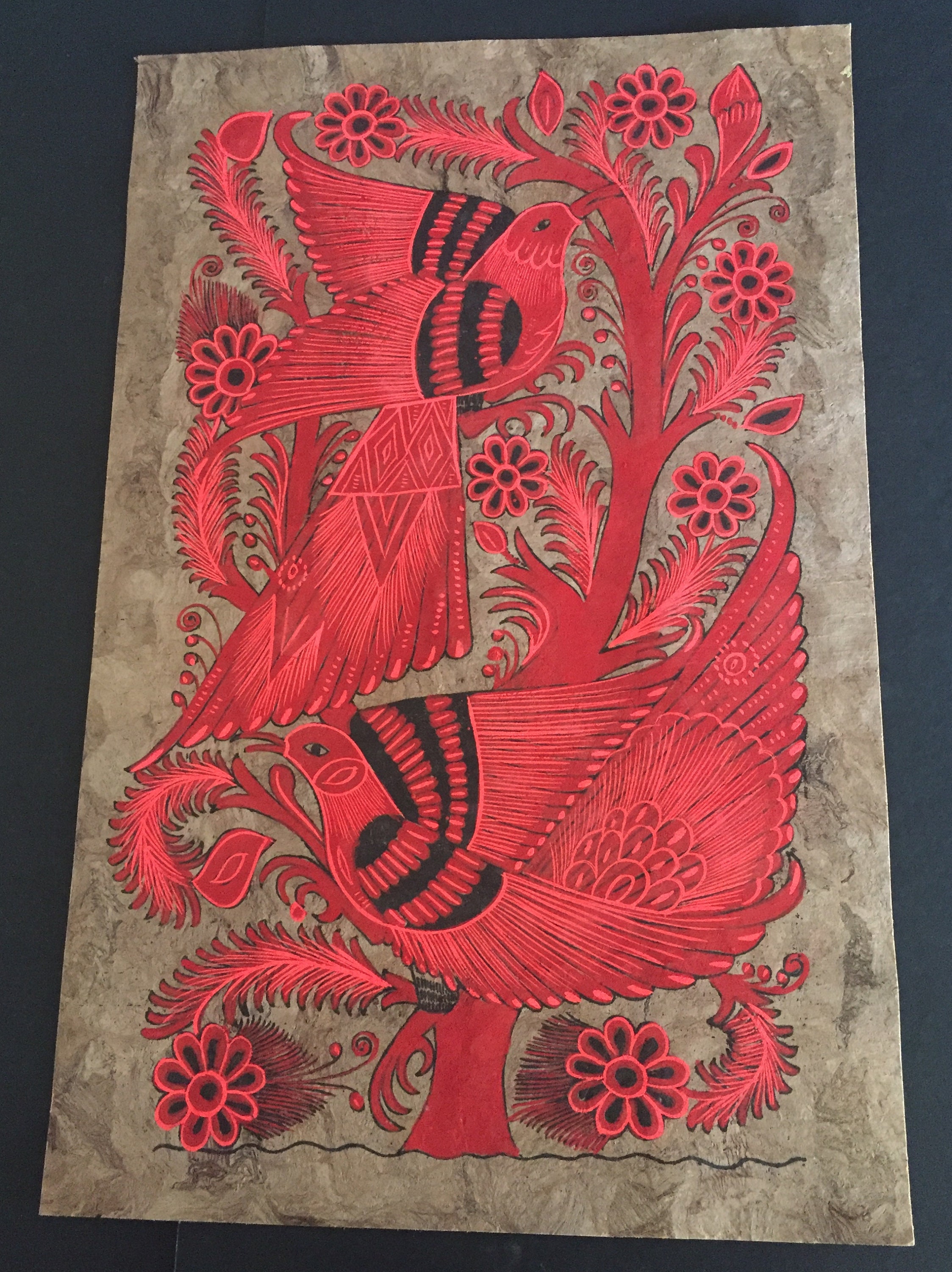 Red Birds Painting on Amate Paper