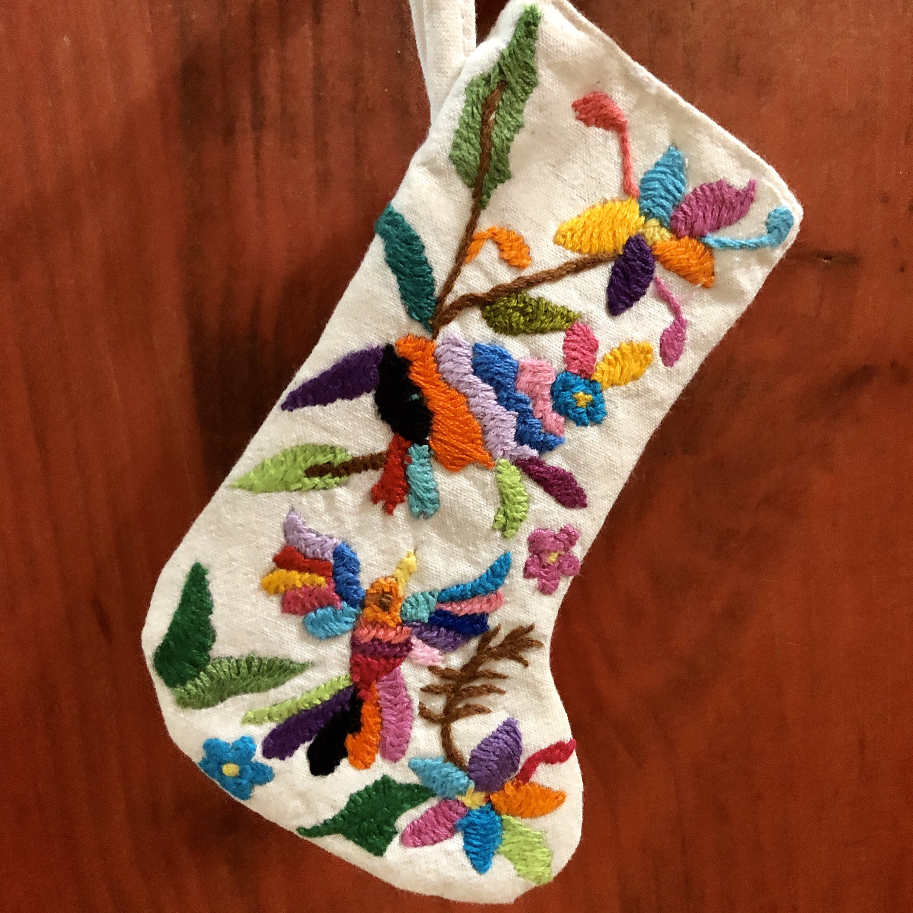 Hand embroidered Otomi Multicolor Mini Stocking from Hidalgo, Mexico.