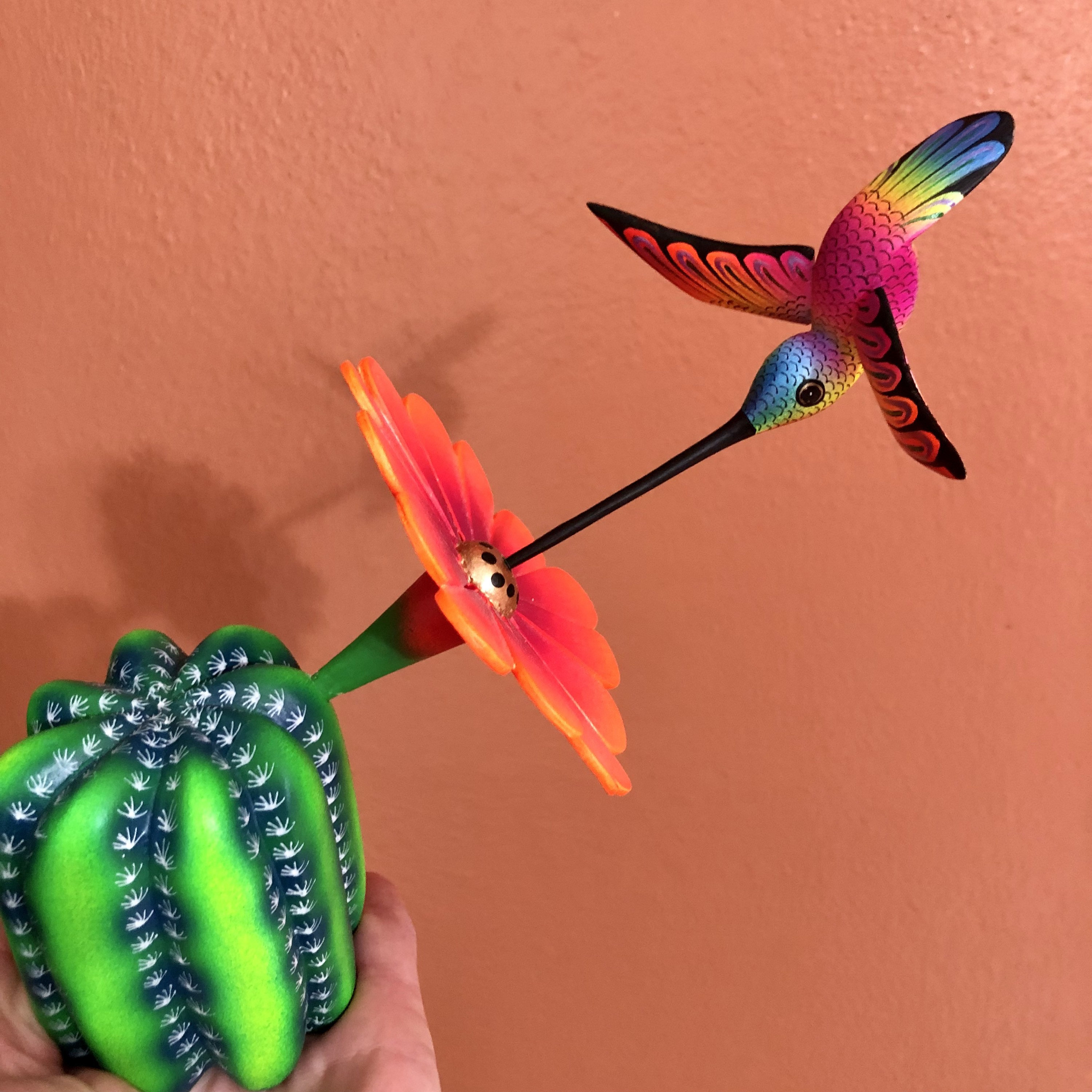Alebrije Hummingbird and Cactus Flower Handcrafted Wood Carving by ...