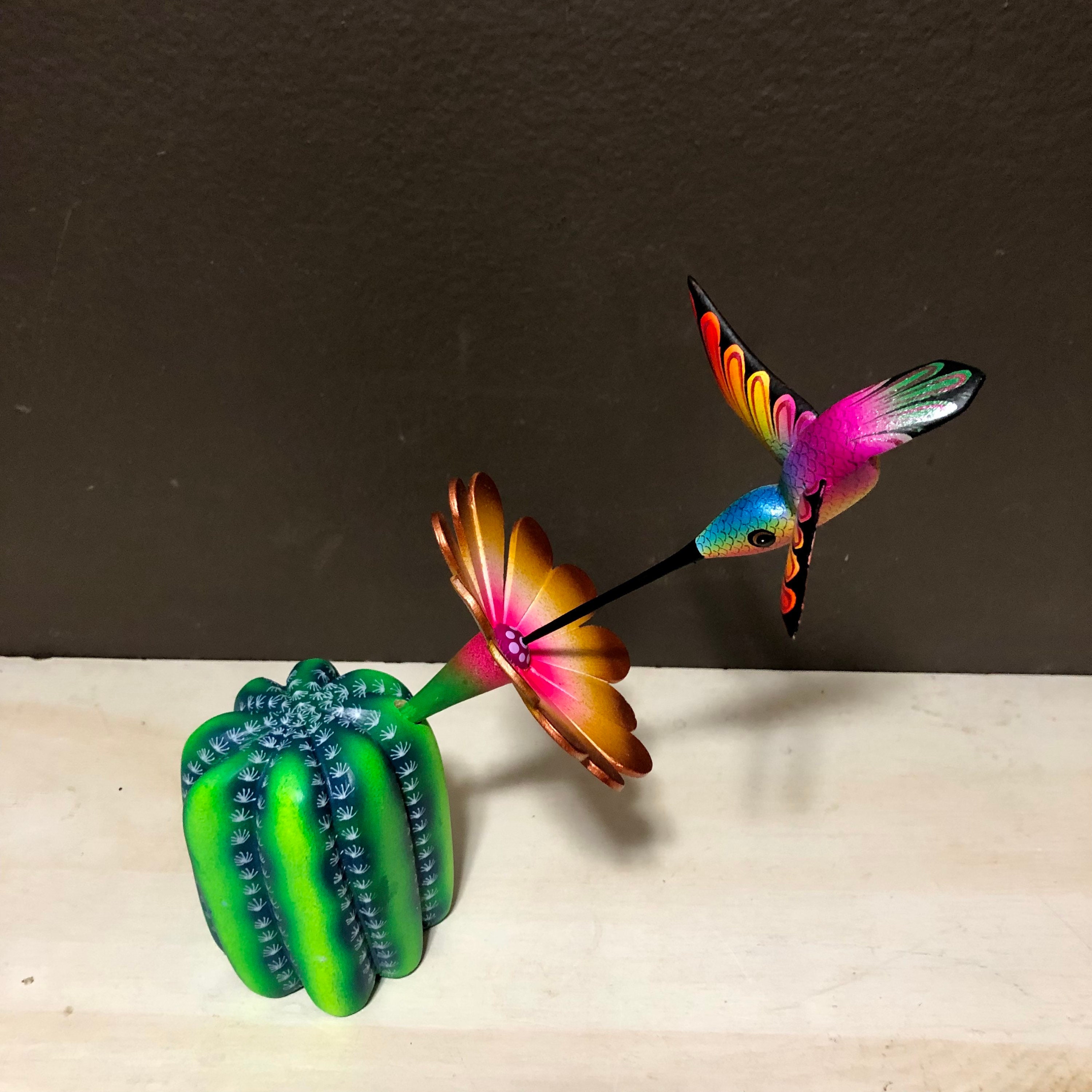 Alebrije Hummingbird and Cactus Flower Handcrafted Wood Carving by ...