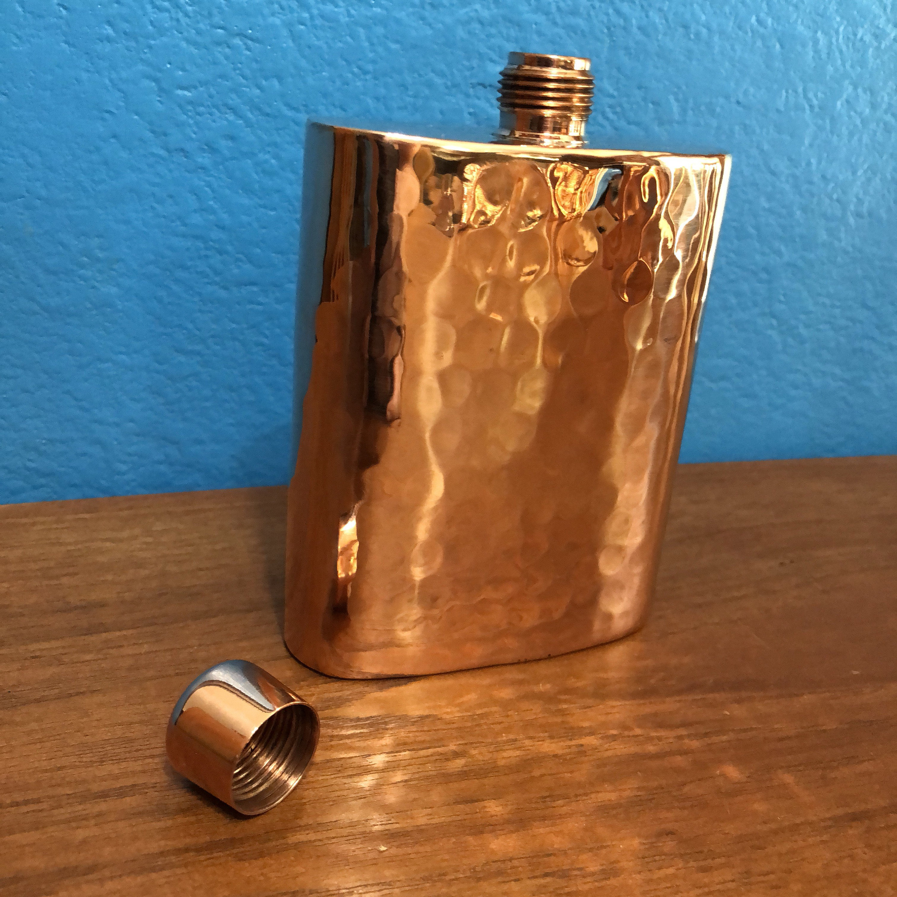 Handcrafted hammered copper 8oz flask