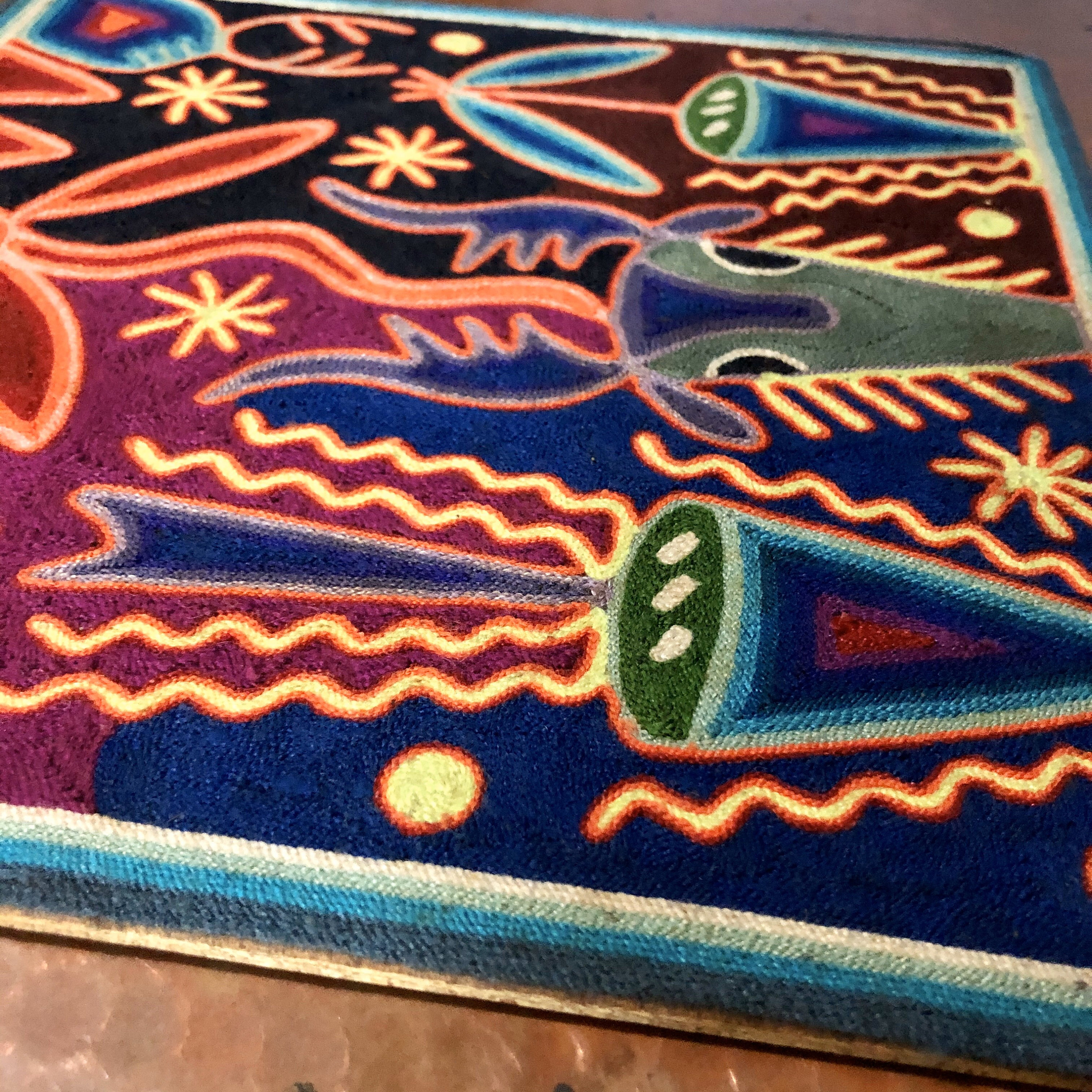 Huichol Yarn Art - Sacred Symbols 12”x12” from Nayarit, Mexico