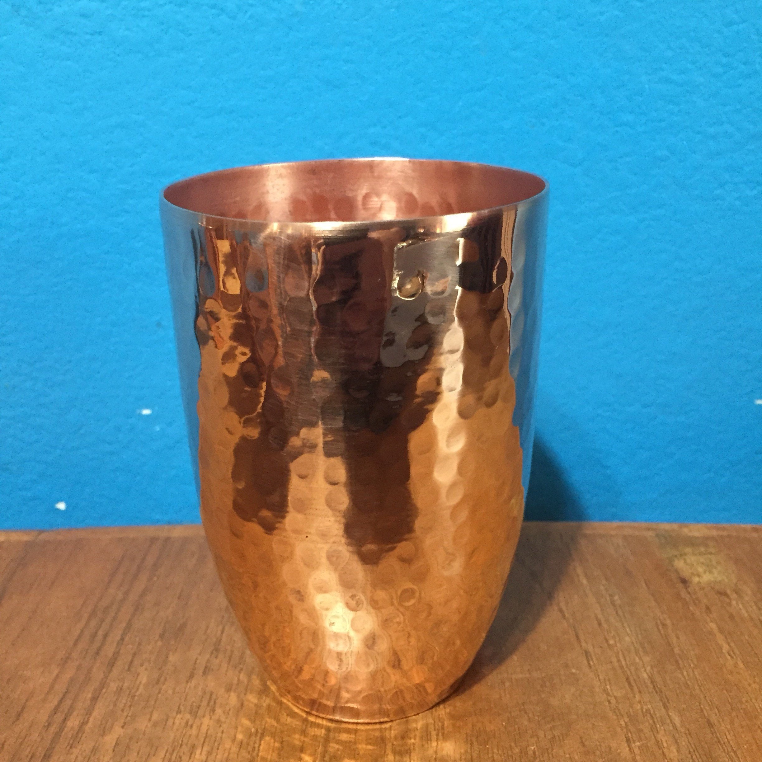 Handcrafted hammered copper pint glass water cup 16oz
