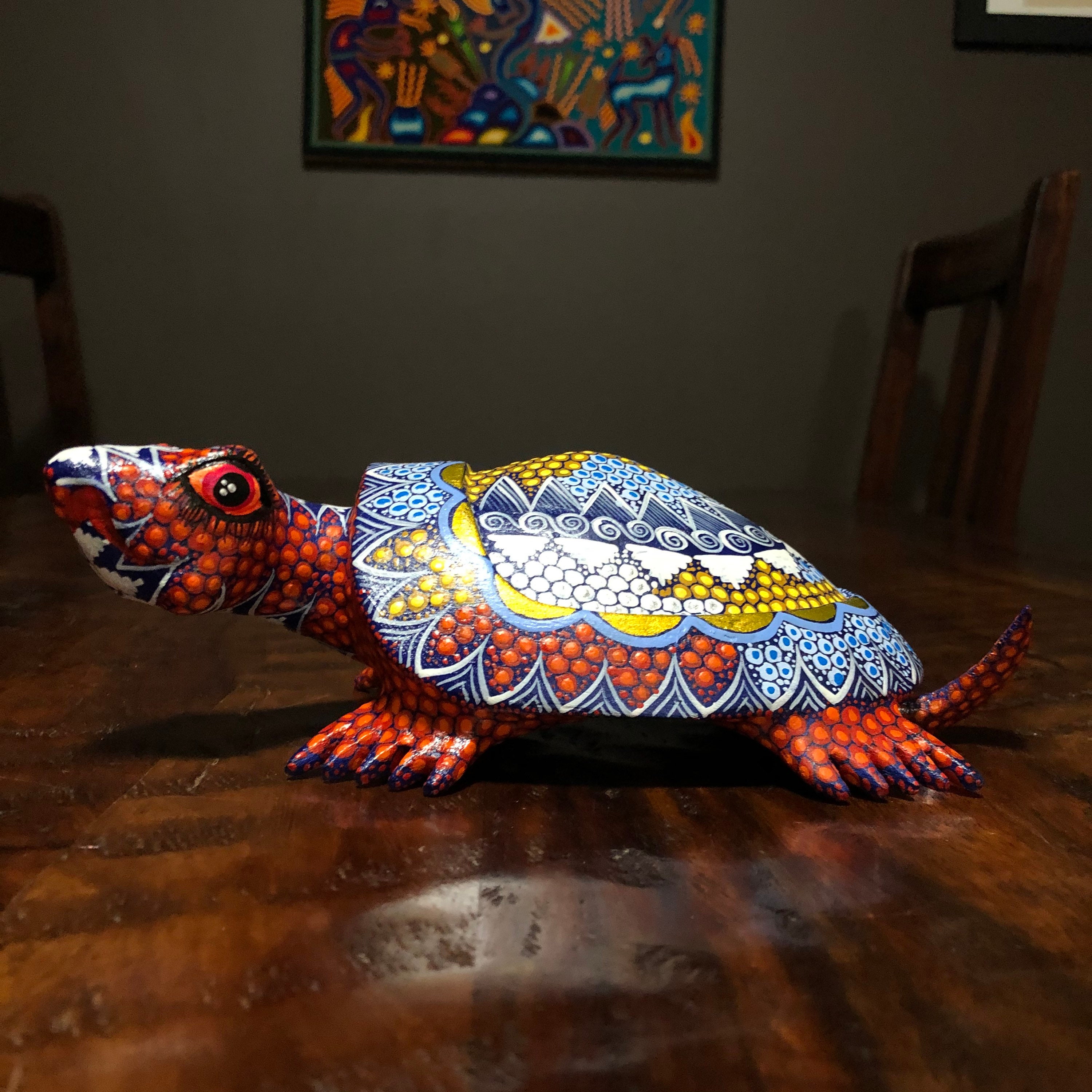 Alebrije Red and Blue Turtle Wood Carving by Roberto and Esperanza ...