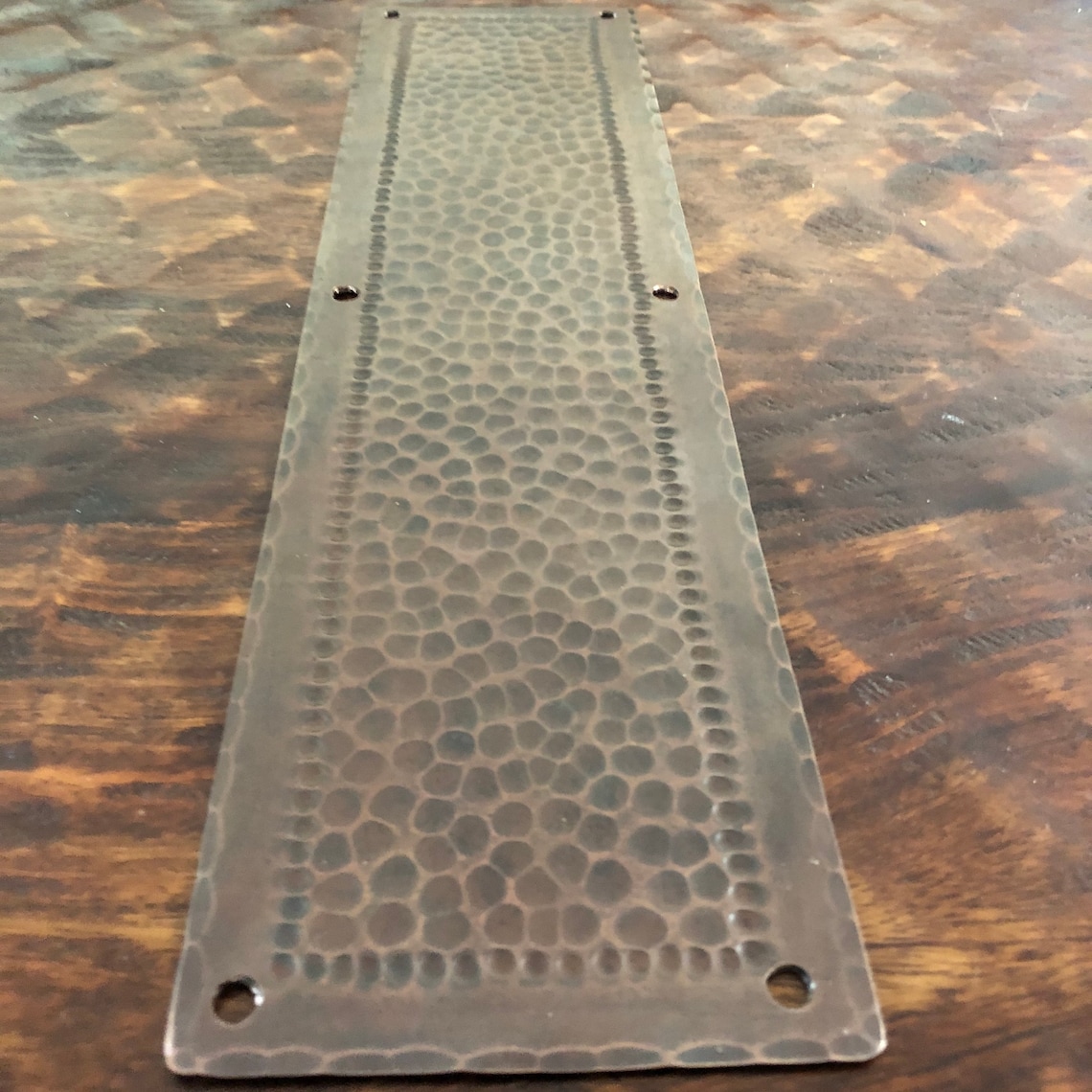 Hammered Copper Door Push Plate With Brown Patina (12” X 3”) - Etsy