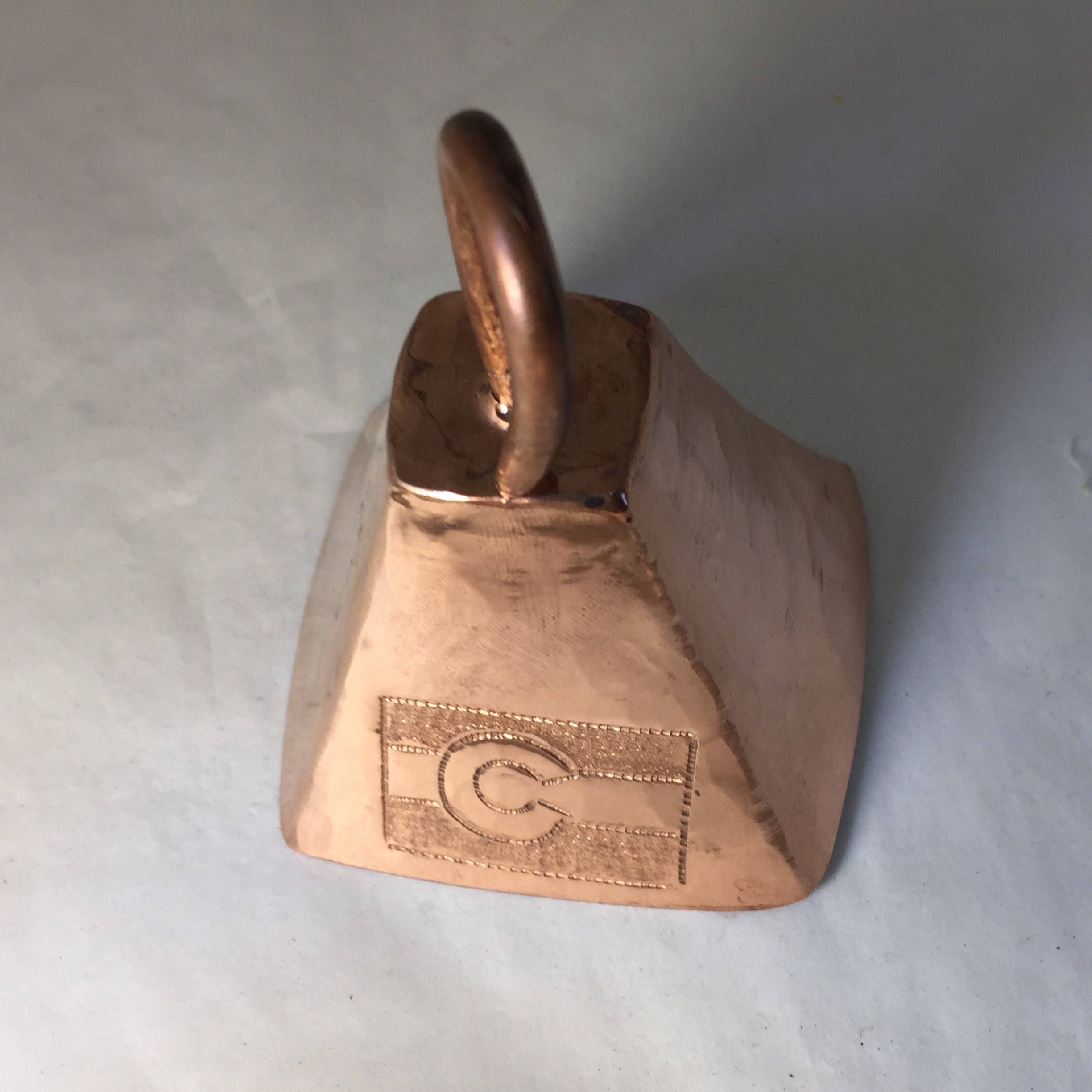 Pure Hammered Copper Cowbell with Colorado Flag engraving (3 1/2)