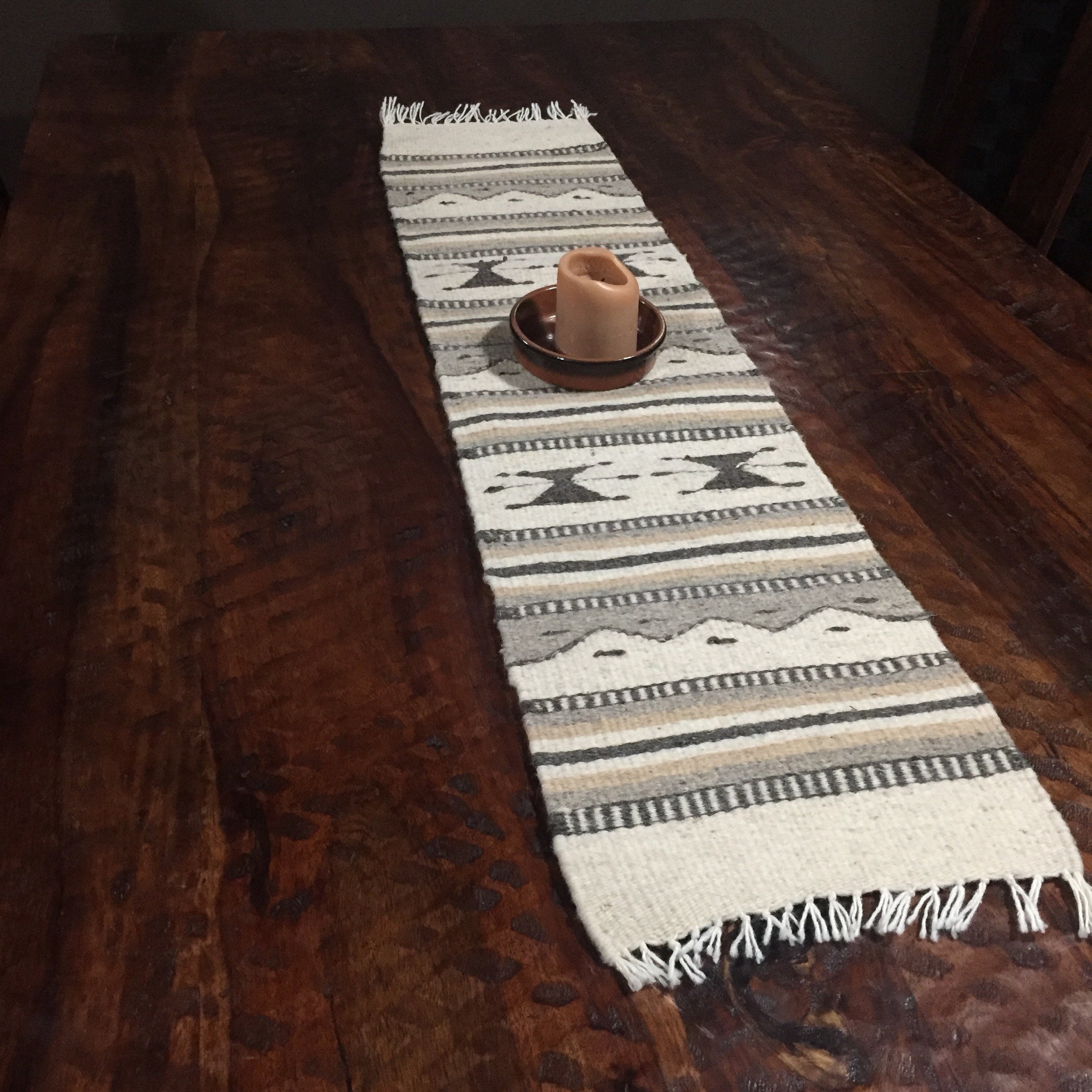 Zapotec hand woven merino wool table runner 39.5 x 9.5