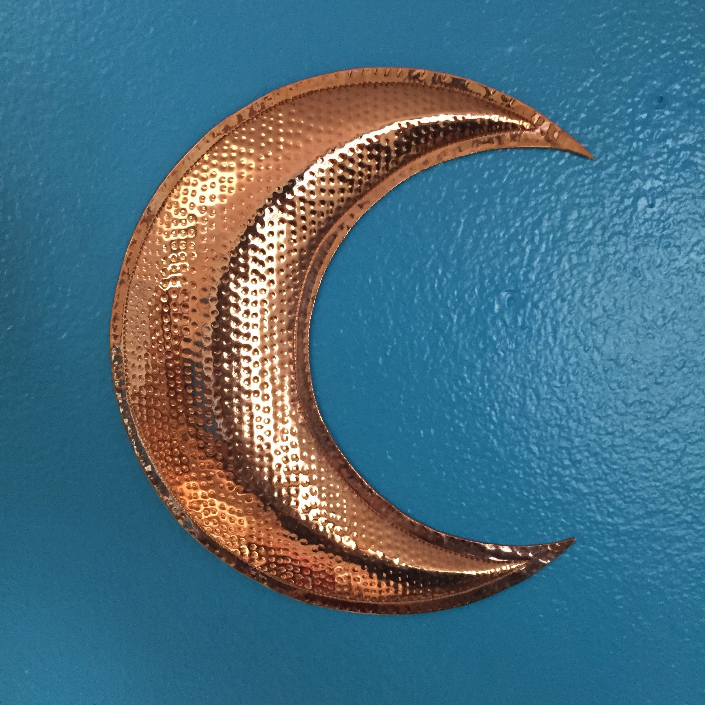 Handcrafted Pure Hammered Copper Crescent Moon 7x8