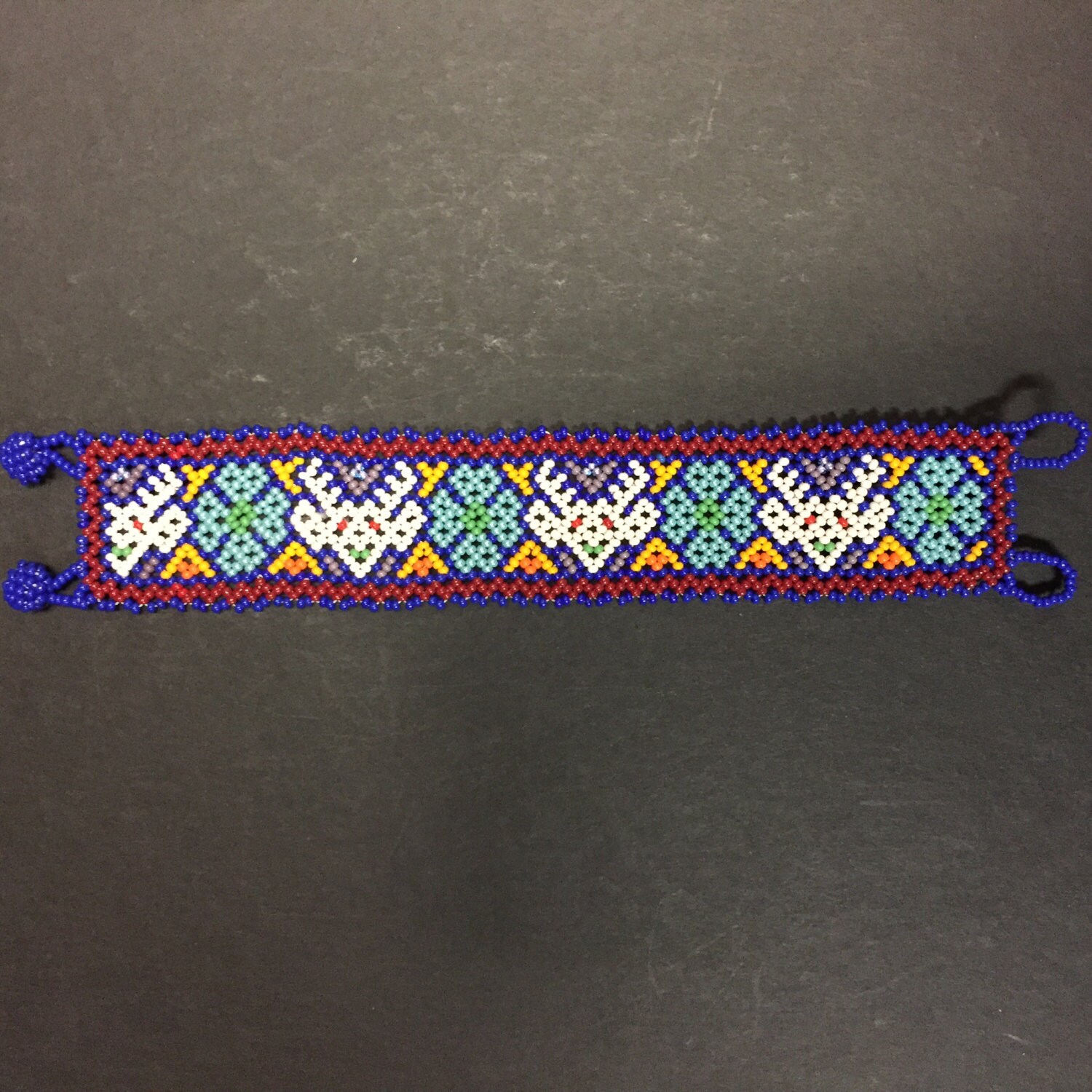 Huichol Beaded Bracelet w/ intricate deer and peyote designs (6 3/4 ...