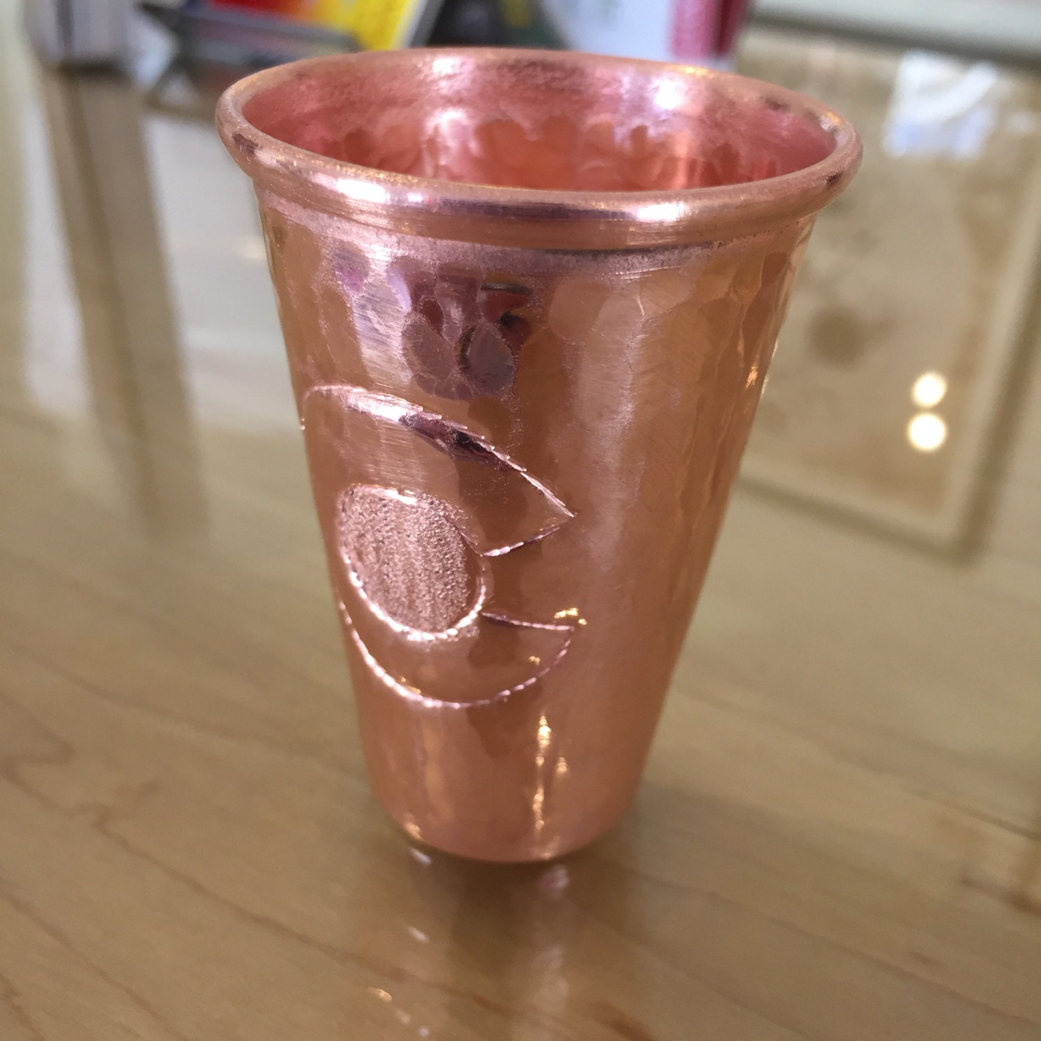 2-pk of 2 oz. pure hammered copper shot glasses with Colorado C engraved