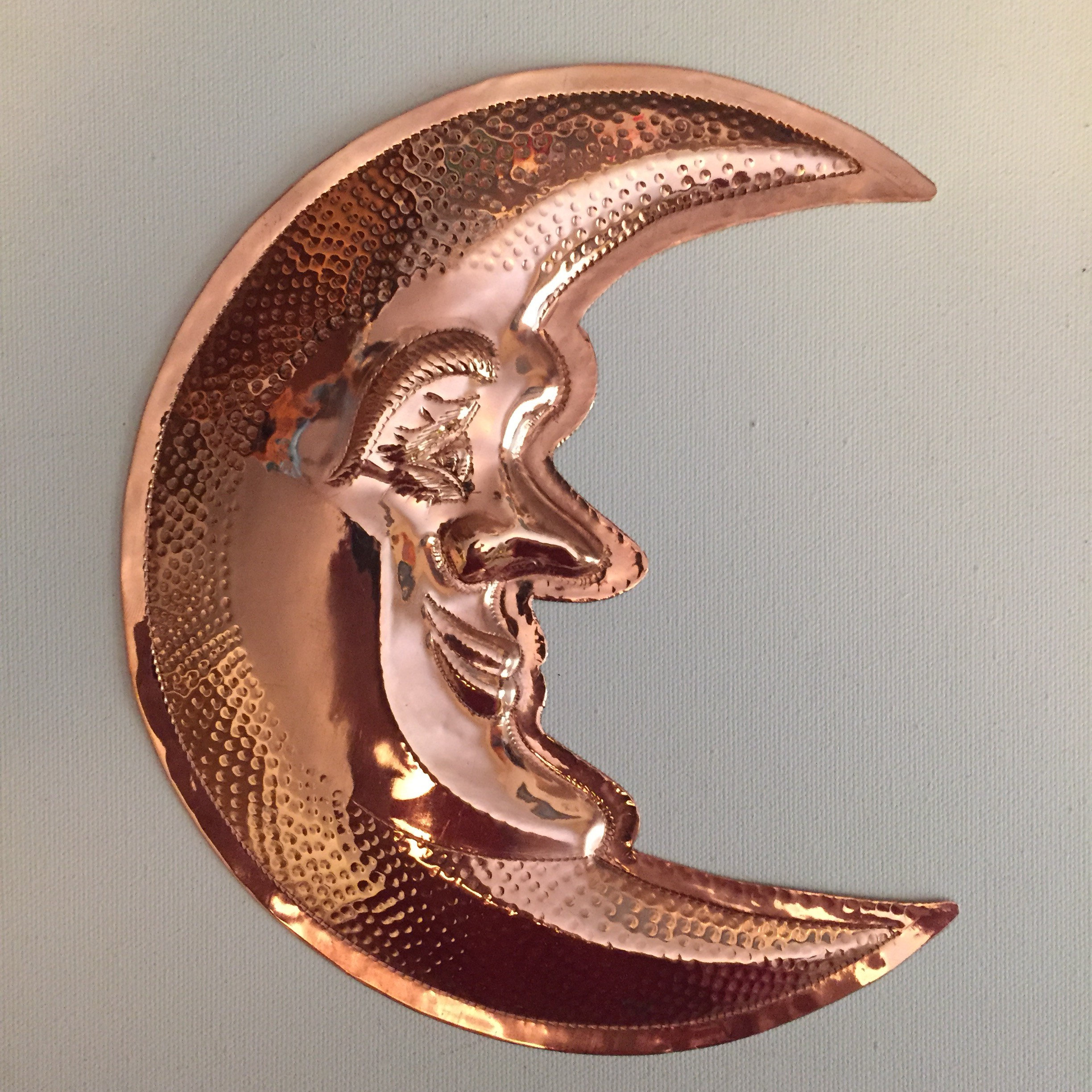 Handcrafted Pure Hammered Copper Crescent Moon 7x8