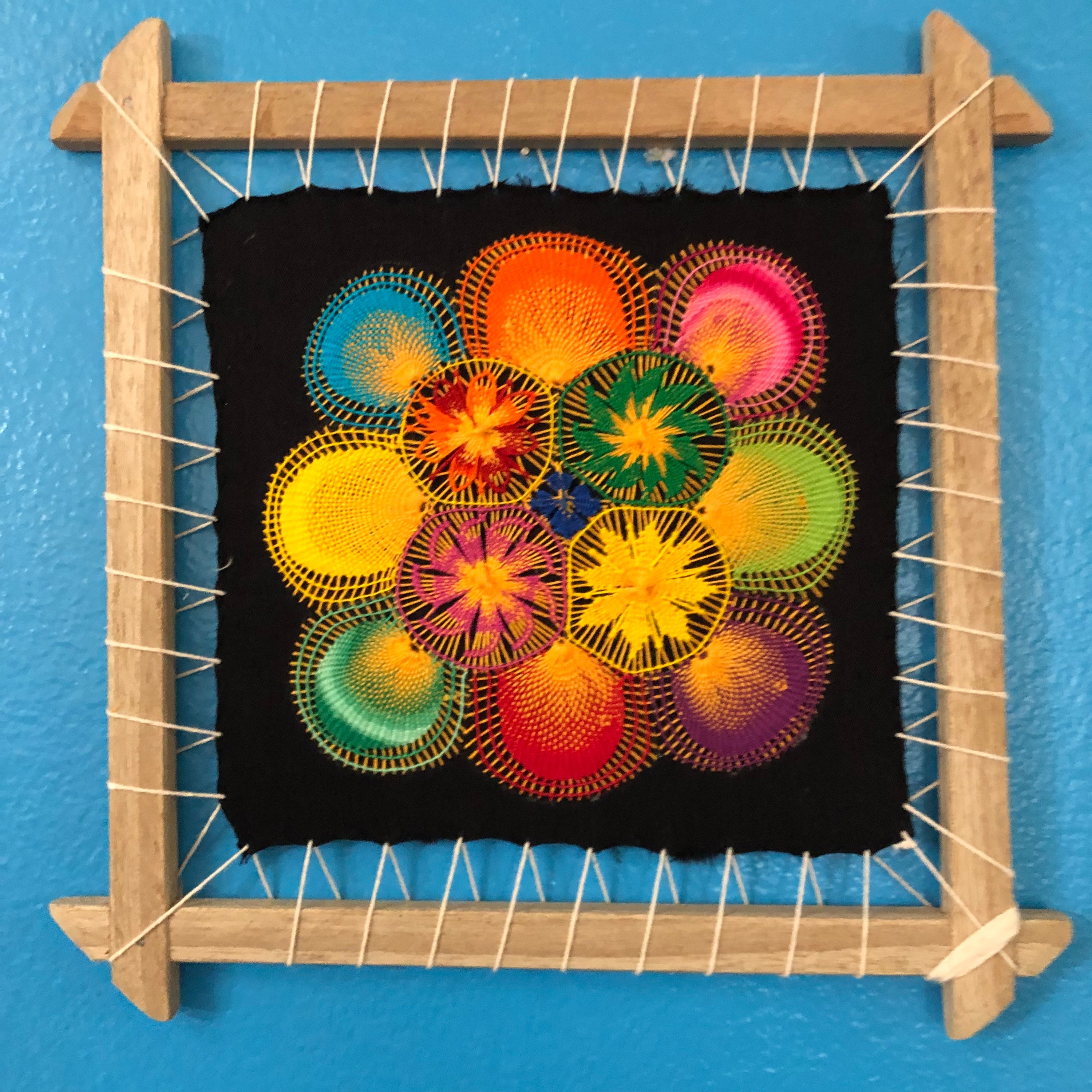Ñandutí Lacework Art with Wood Frame from Itauguá, Paraguay (11” x 11”)