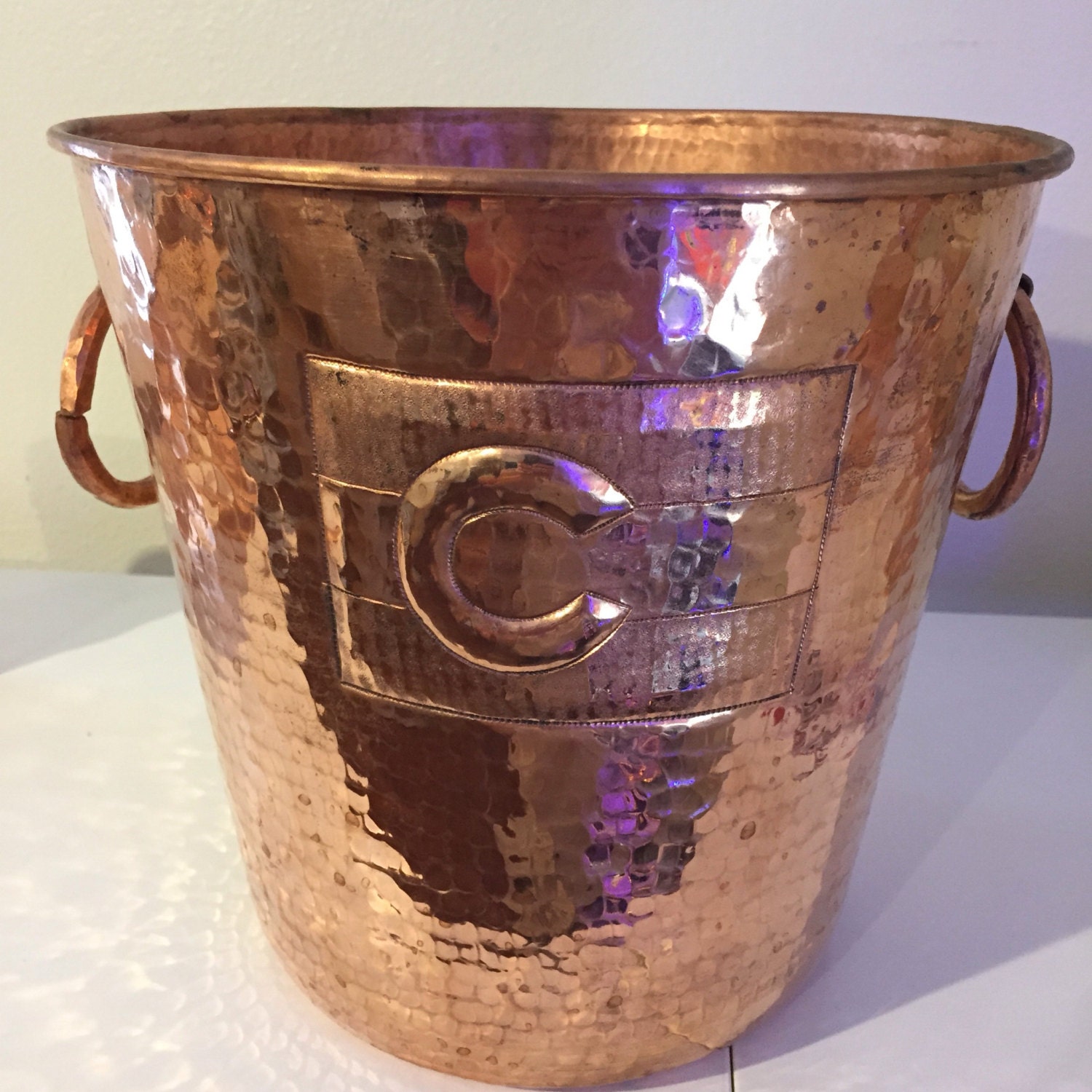 Hammered Copper wine bottle chiller / ice bucket w/ Colorado Flag (10 1 ...