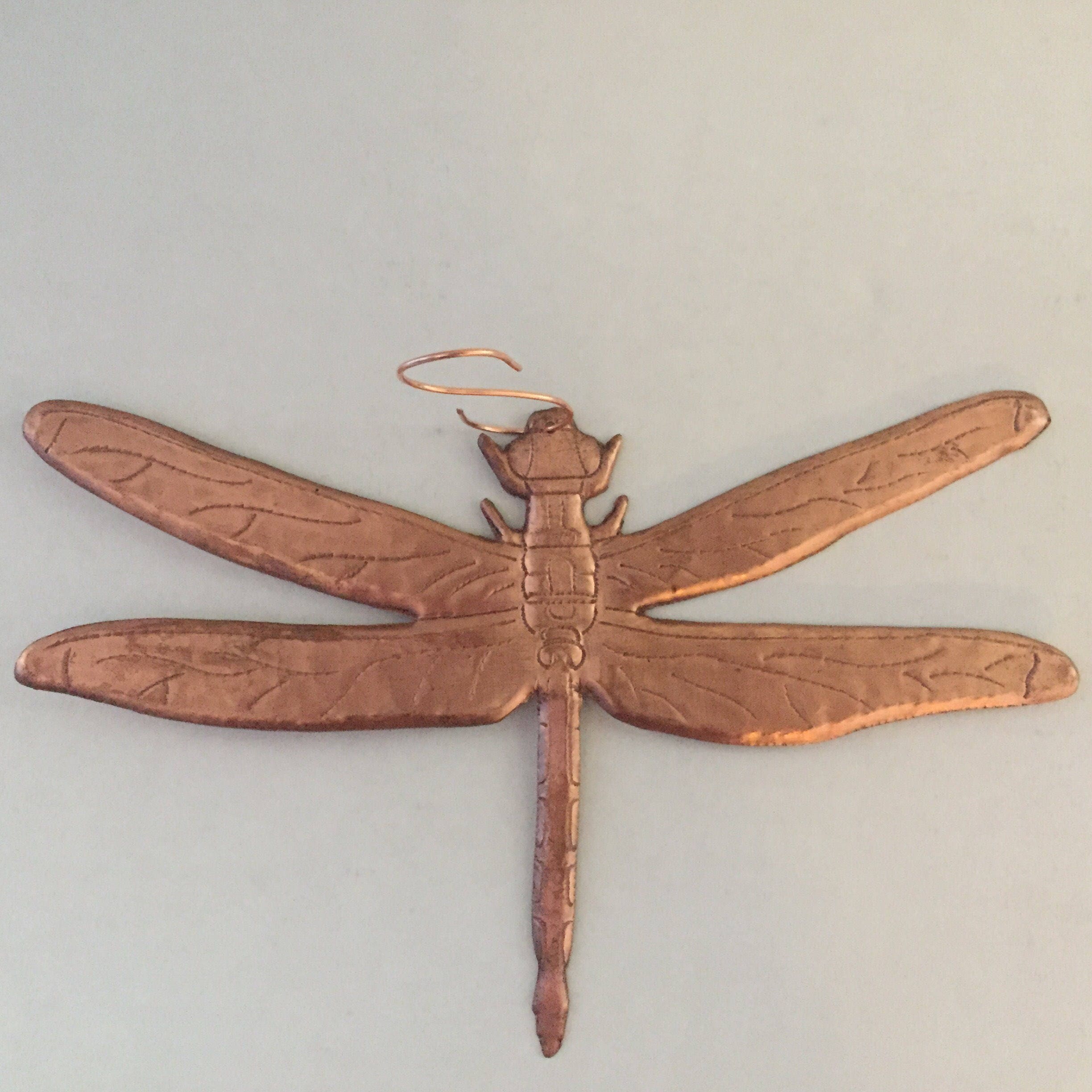 Handcrafted Pure Hammered Copper Hanging Dragonfly 8 x 5