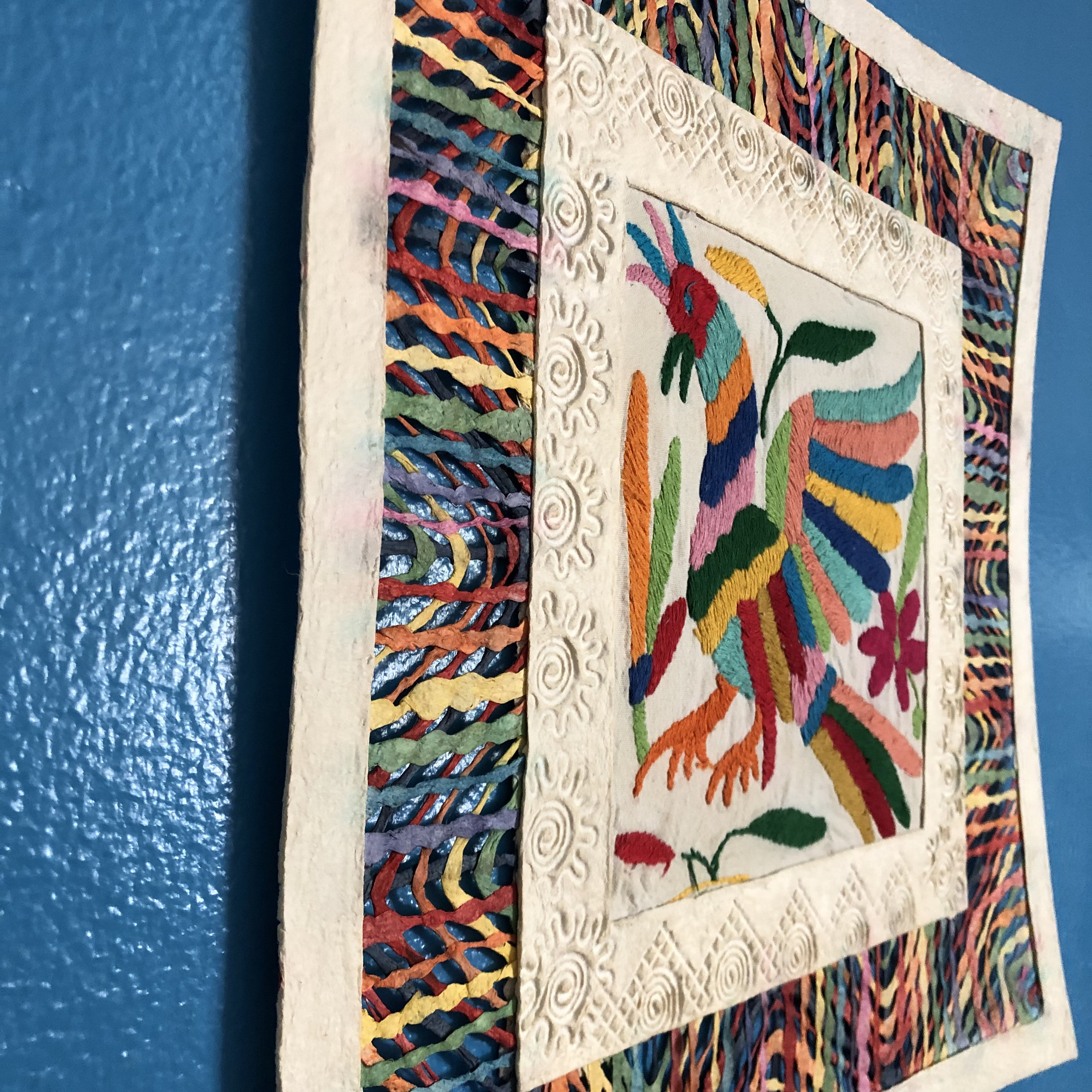 Amate Bark Paper Wall Art with Otomí Embroidered Designs - 15 1/2” x 15 ...
