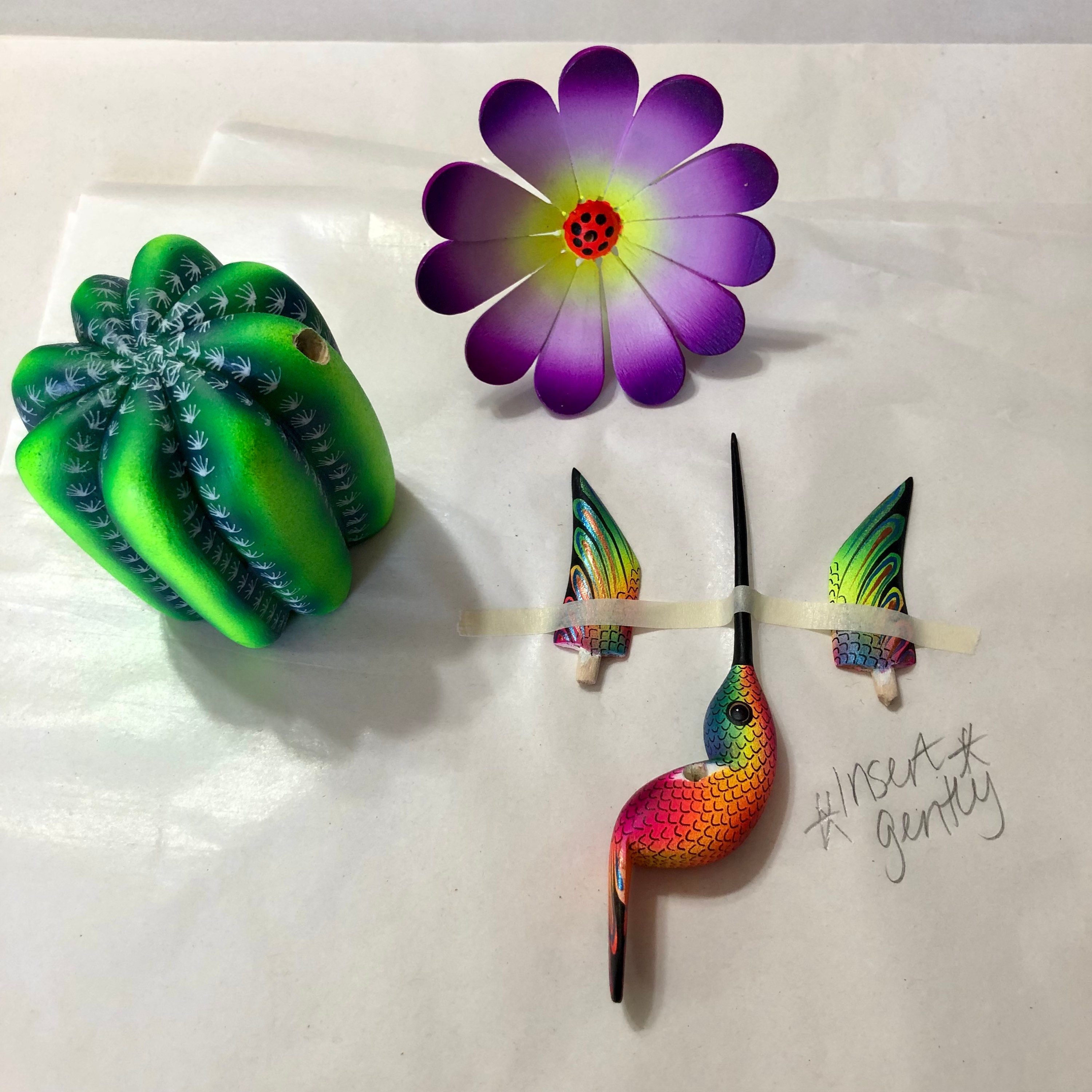 Alebrije Hummingbird and Cactus Flower Handcrafted Wood Carving by ...