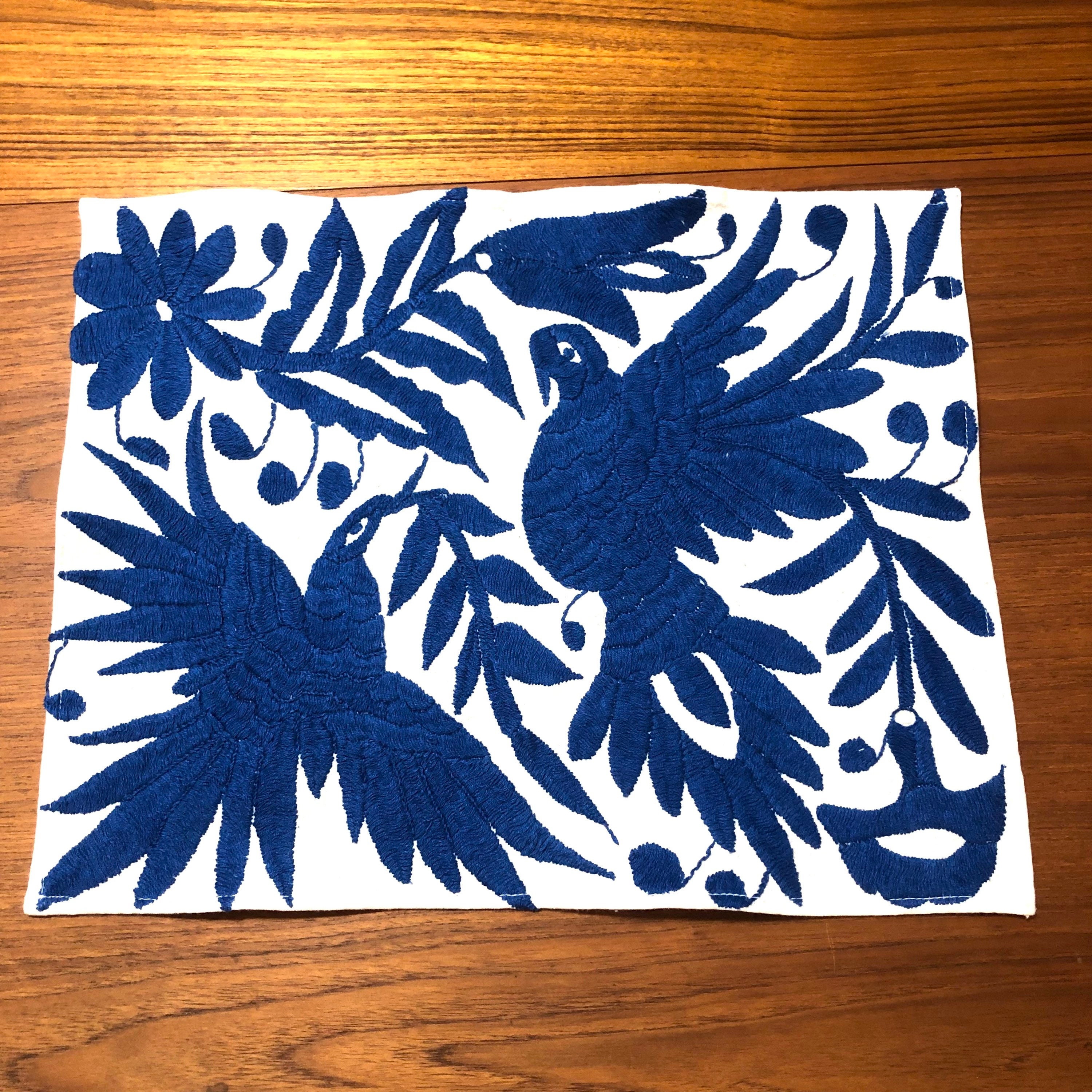 Hand embroidered Otomí placemat /frame-able art with Spanish Blue ...