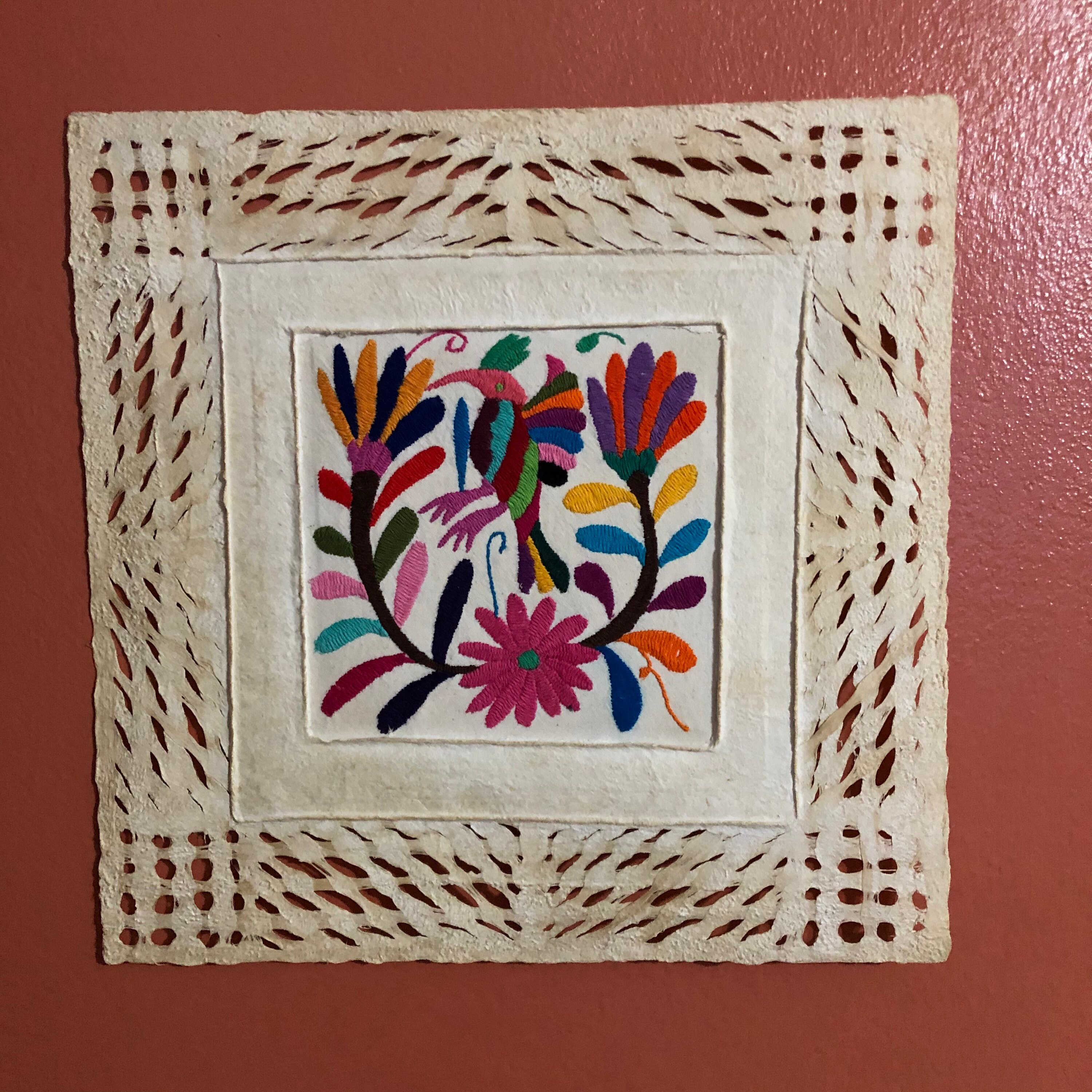 Amate Bark Paper Wall Art with Otomí Embroidered Designs - 15 1/2” x 15 ...