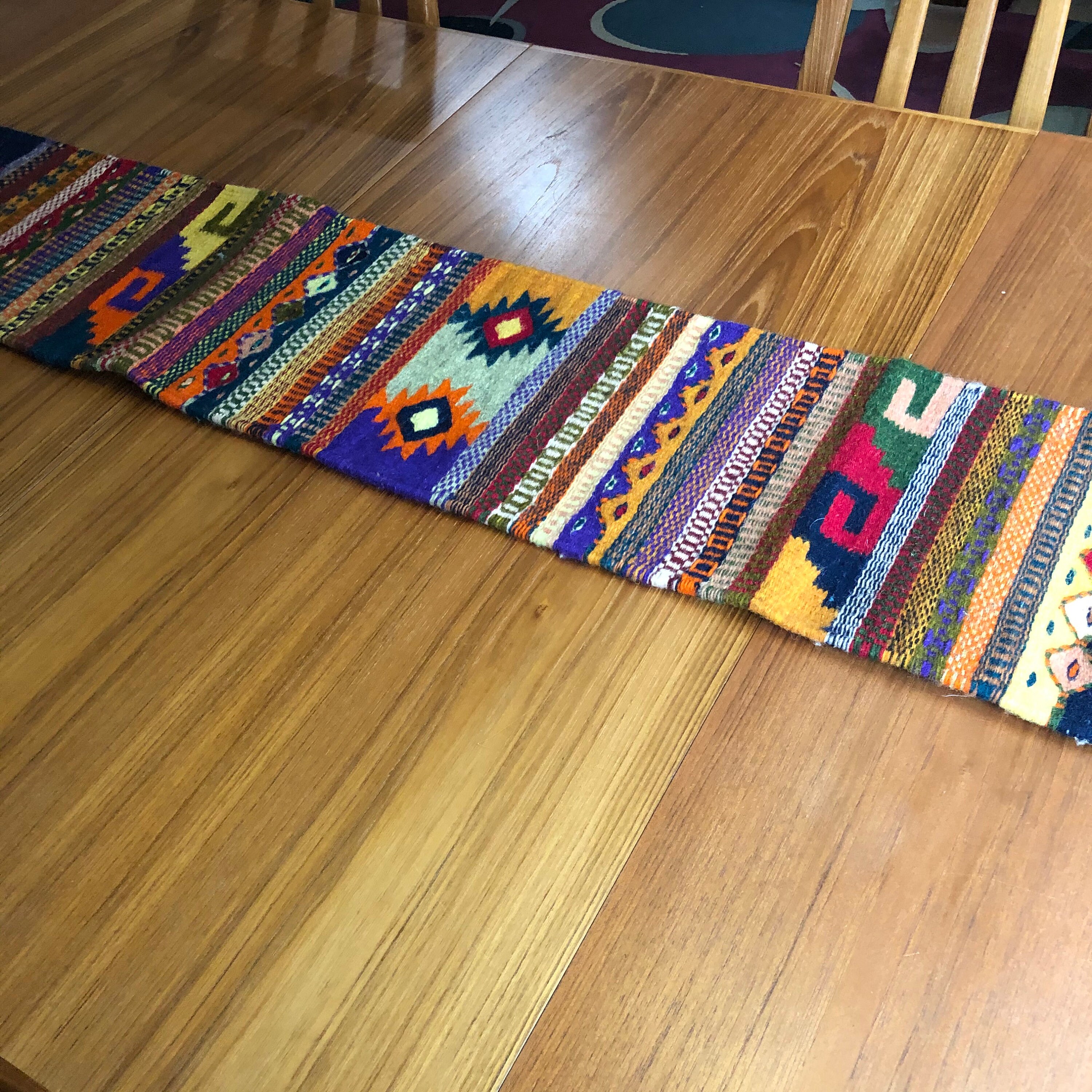Zapotec hand woven merino wool table runner 79” x 9 3/4”
