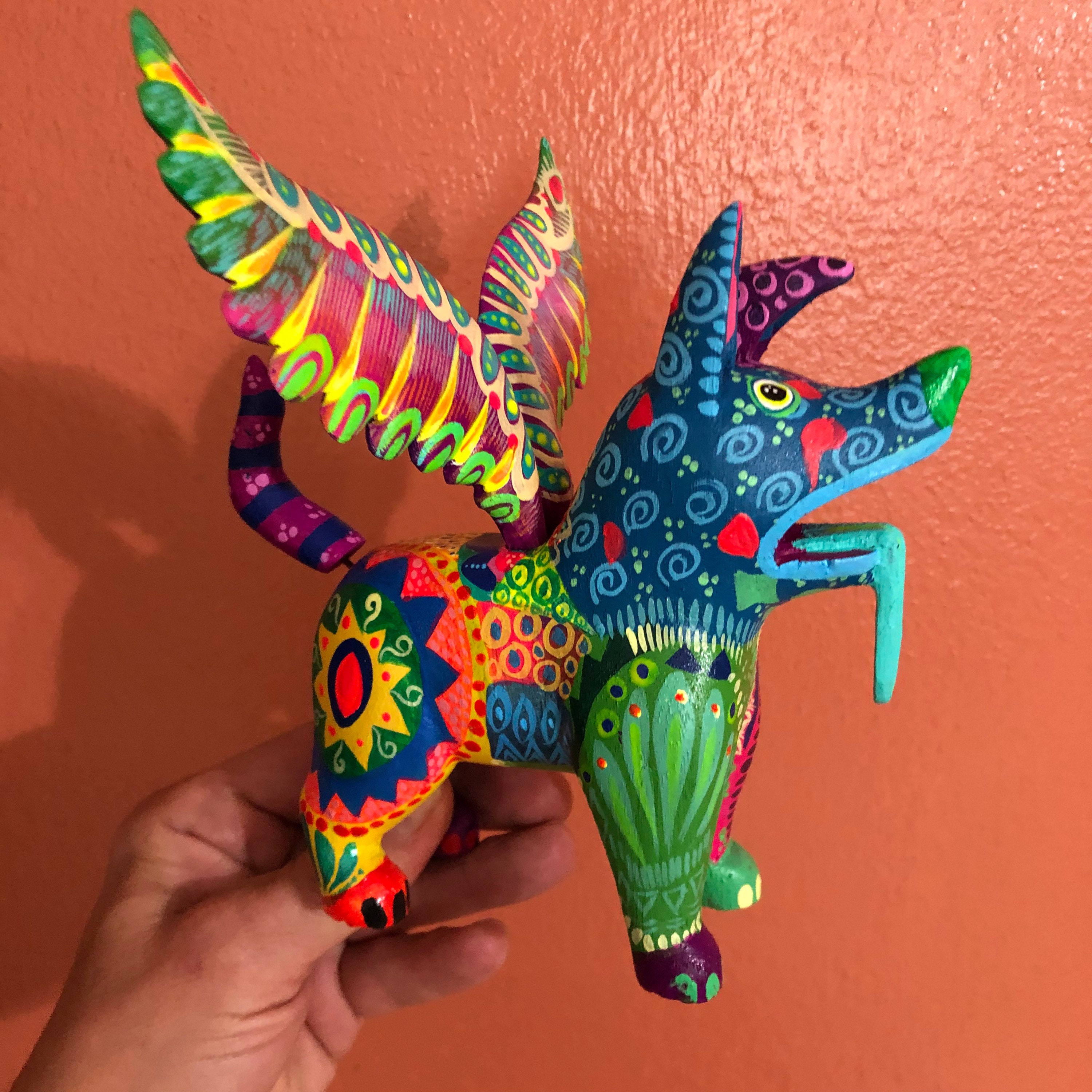 Handcrafted Alebrije Spirit Dog Woodcarving from Oaxaca, Mexico