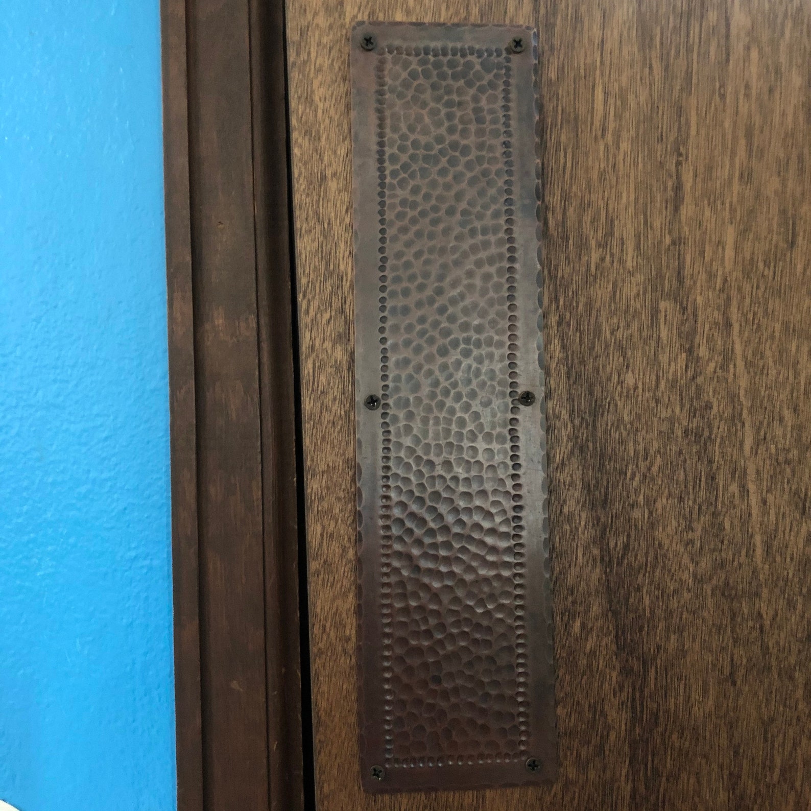 Hammered Copper Door Push Plate With Brown Patina (12” X 3”) - Etsy