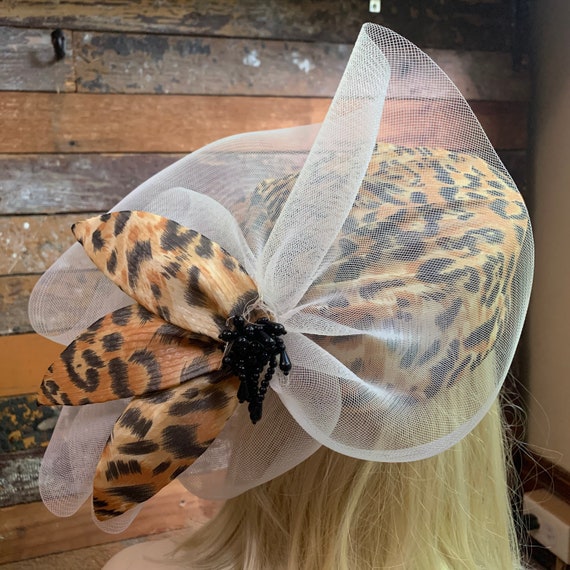 Vintage leopard print straw formal hat - Gem