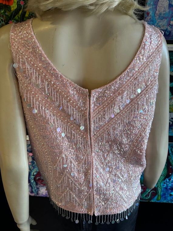 1960s Pink Sequin & Pearl Tank Top - Gem