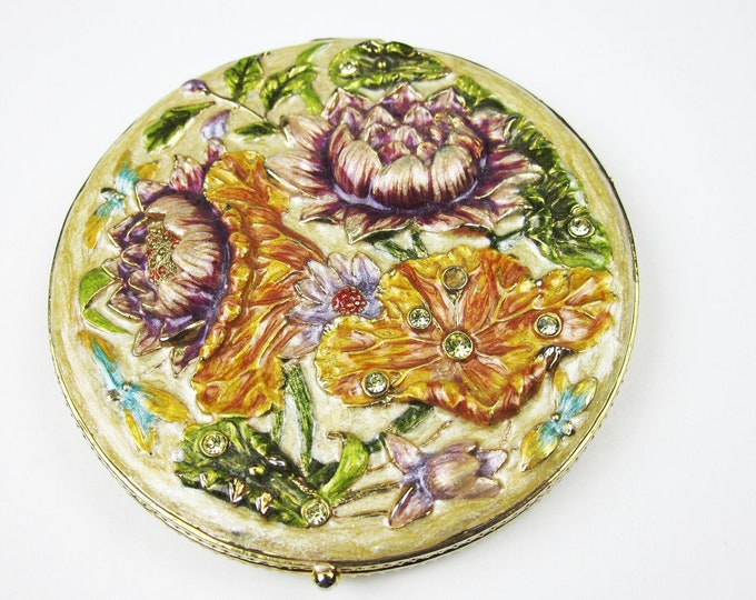 Vintage Cloisonne Enamel Compact Mirror Dual Sided With Magnet - Etsy