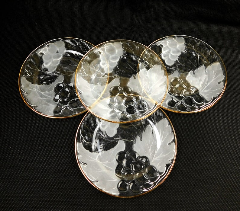 Kig Indonesia 4 Clear Glass Dessert Plates With Gold Trim Etsy