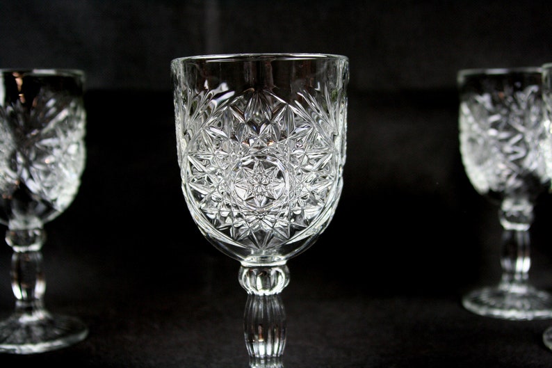 Libbey Hobstar Clear Glass Stem Water Goblet Set Of 6 | Etsy Libbey Hobstar Clear Glass Stem Water Goblet Set Of 6 | Etsy