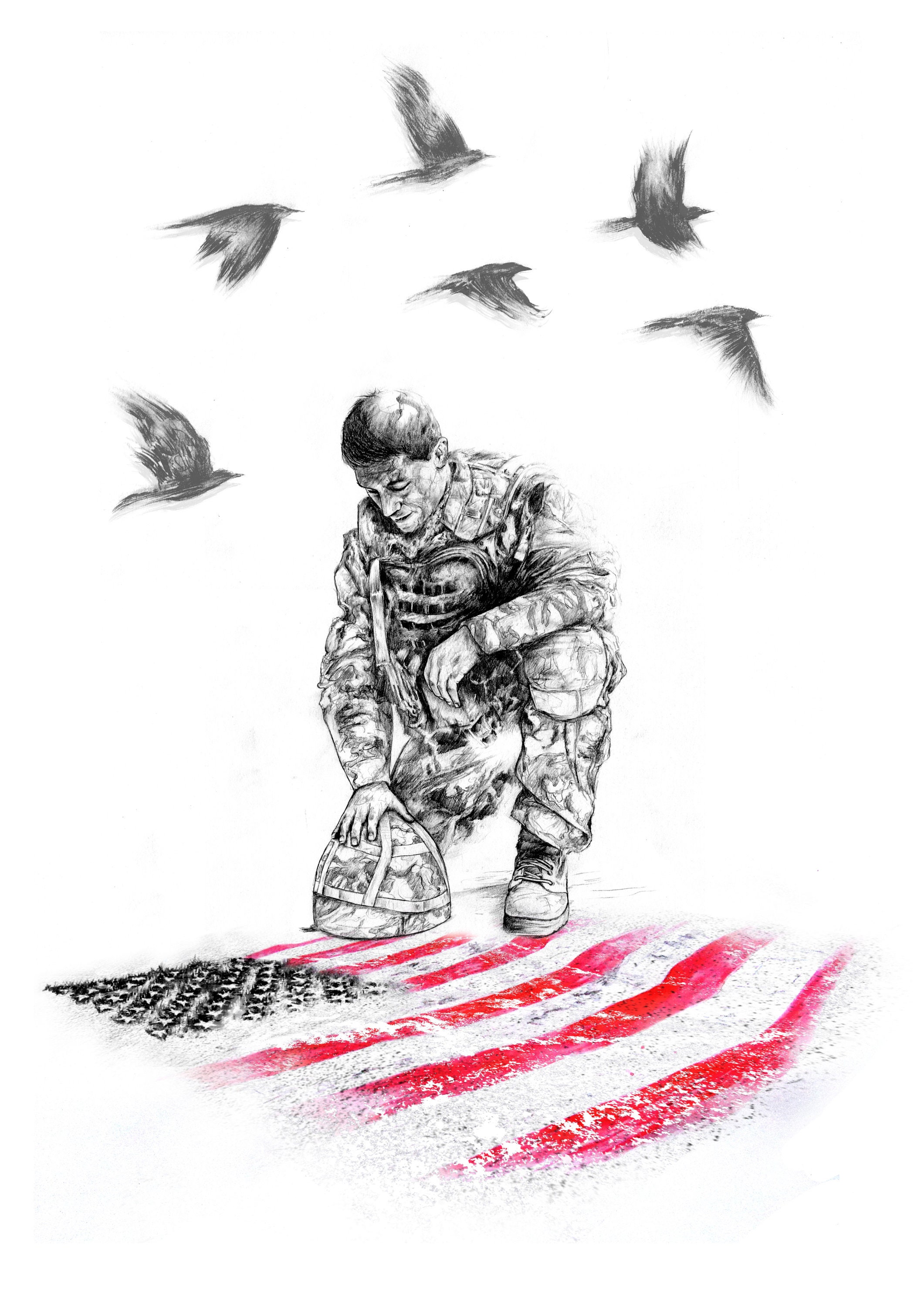 Army Soldier Kneeling Drawing