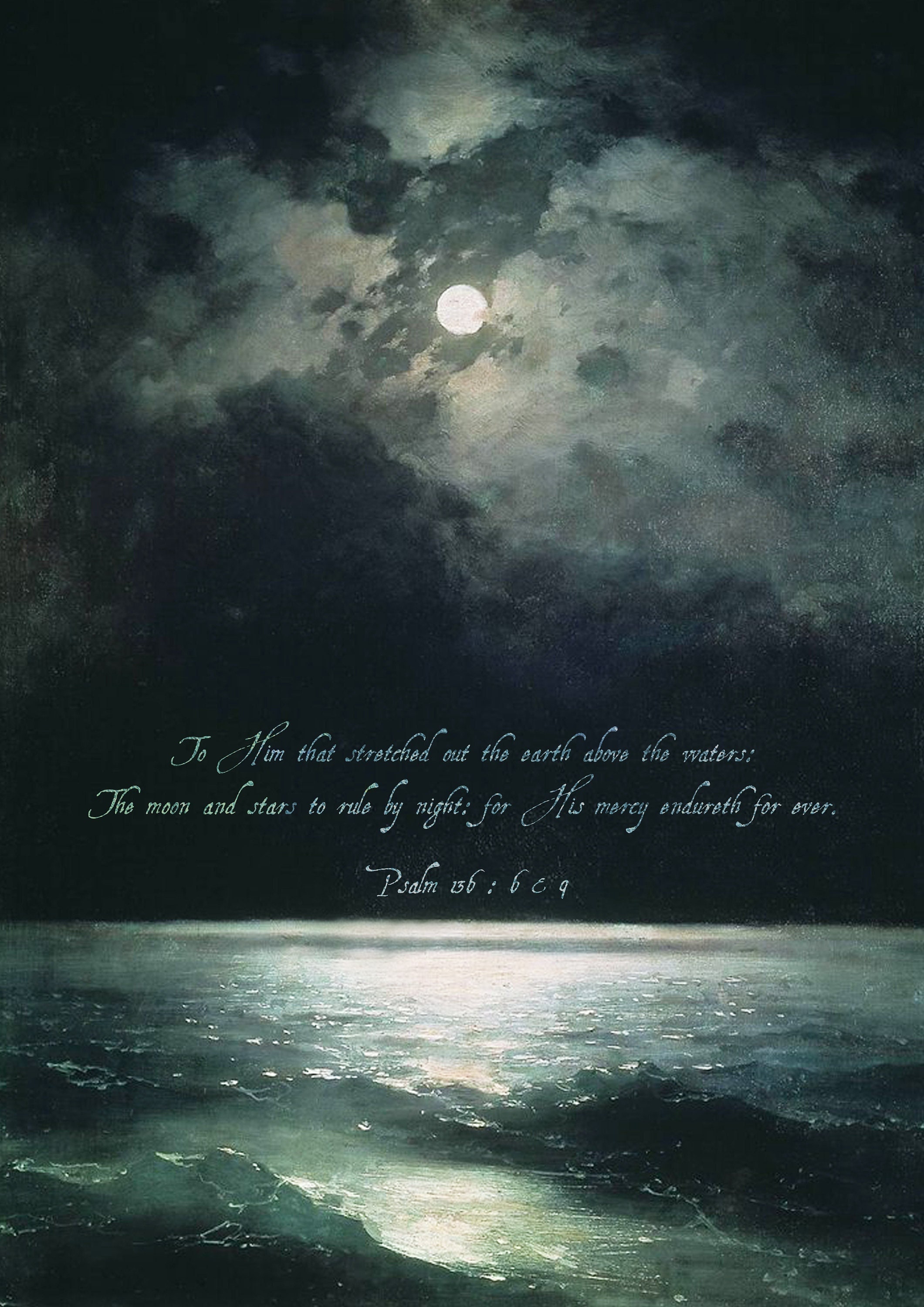 The Moon and Stars to Rule by Night - Psalm 136 : 6 & 9- Nautical Art ...