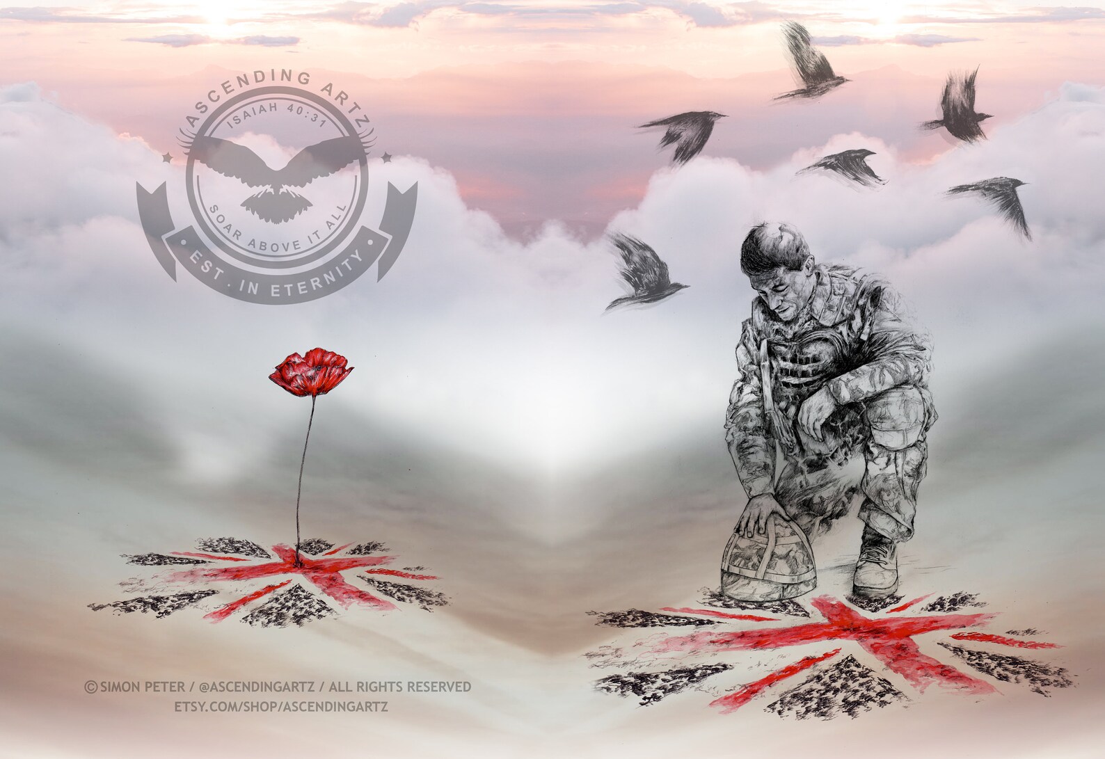 CARTE DU JOUR DU SOUVENIR: Soldat agenouillé Une carte illustrée de ...