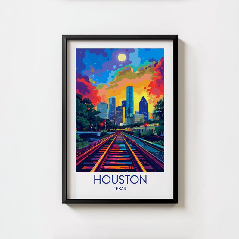 Houston Texas - Train Tracks Travel Poster - Wedding Gift - Birthday ...