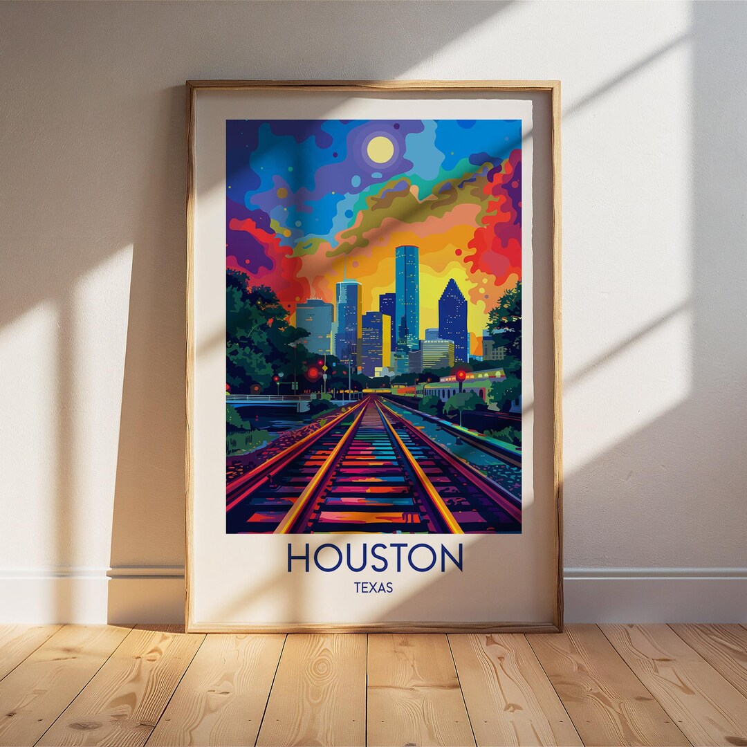 Houston Texas - Train Tracks Travel Poster - Wedding Gift - Birthday ...