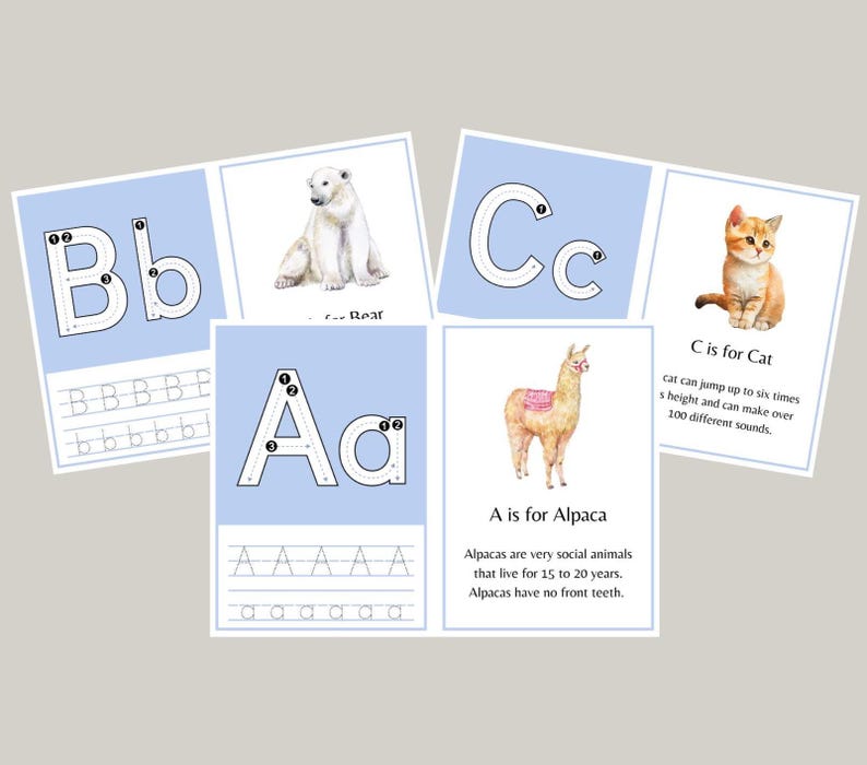 Alphabet Tracing Worksheets: Watercolor Animals & Fun Facts (PDF ...