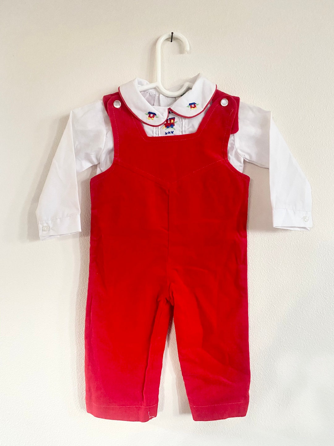 Vintage Red Velvet Romper Overalls Embroidery Set 3 to 6 Months - Etsy