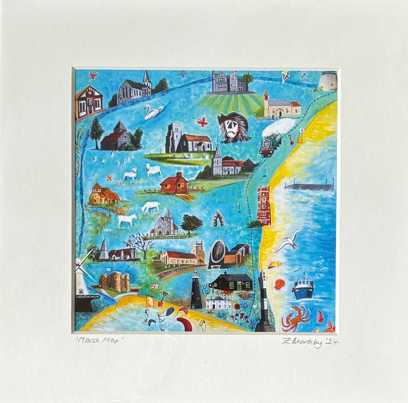 Romney Marsh Map by Zoe Beardsley 9” X 9” Print - Etsy UK