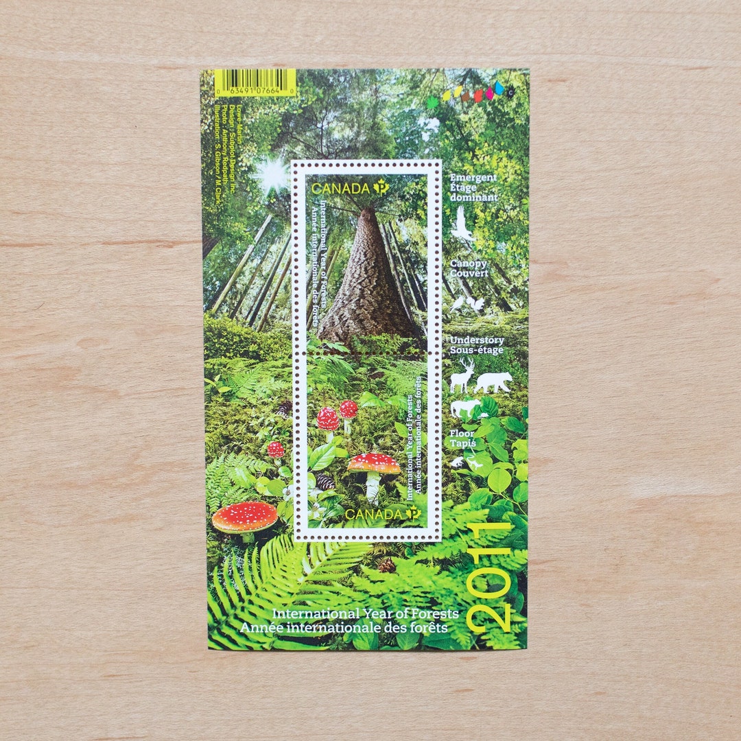 2 Forest & Mushroom Postage Stamps, Canada, Botanical Plants, Wedding ...