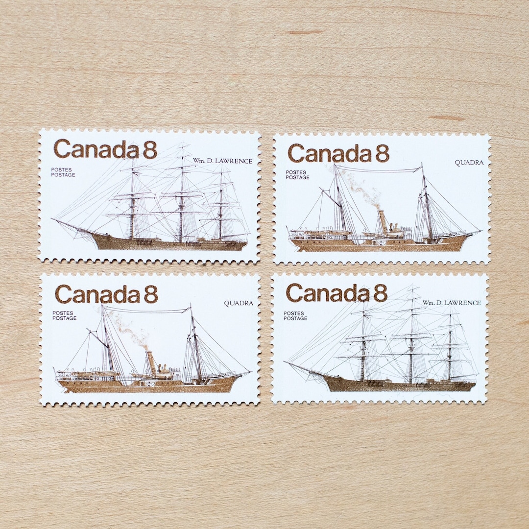 8 Brown Sailing Ship Postage Stamps, Canada Wedding Calligraphy ...