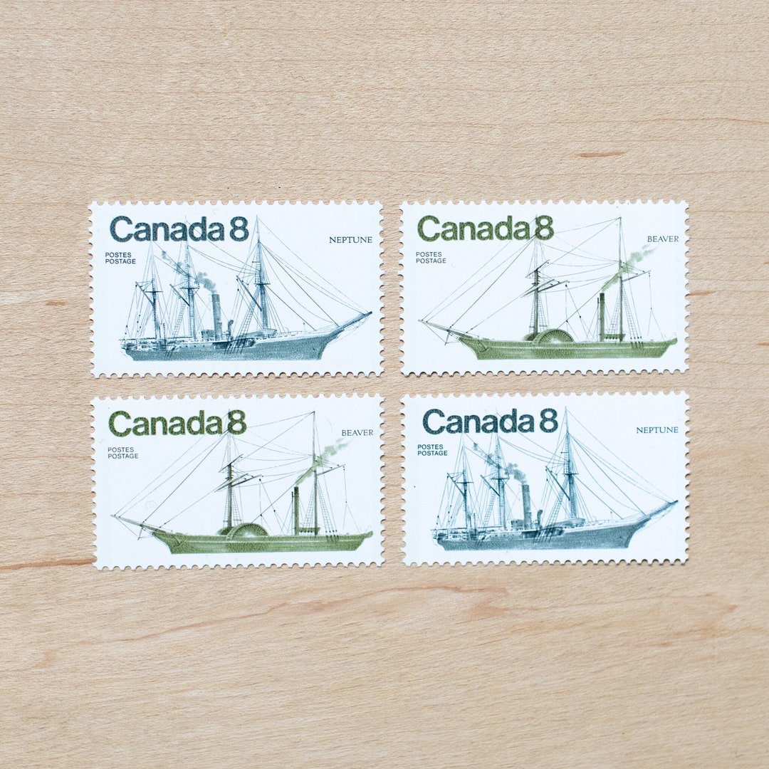 8 Green Sailing Ship Postage Stamps, Canada Wedding Calligraphy ...